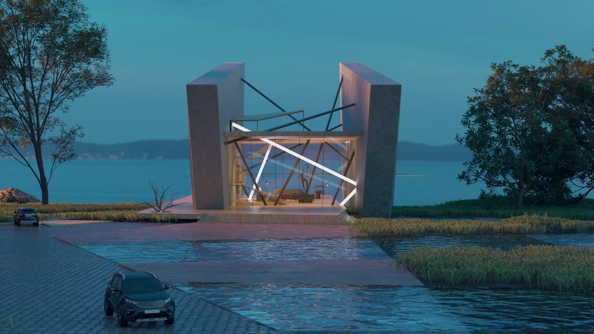 Beach Mountain cliff house Modern architecture Revit and 3ds max 3D ...