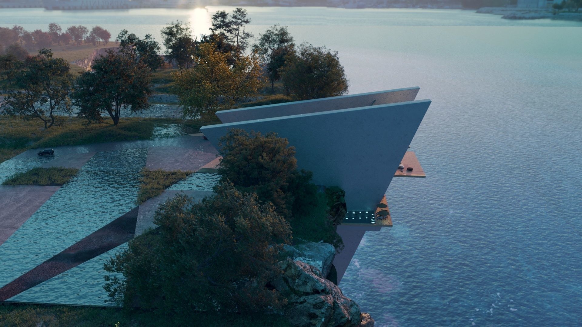 Beach Mountain cliff house Modern architecture Revit and 3ds max 3D ...