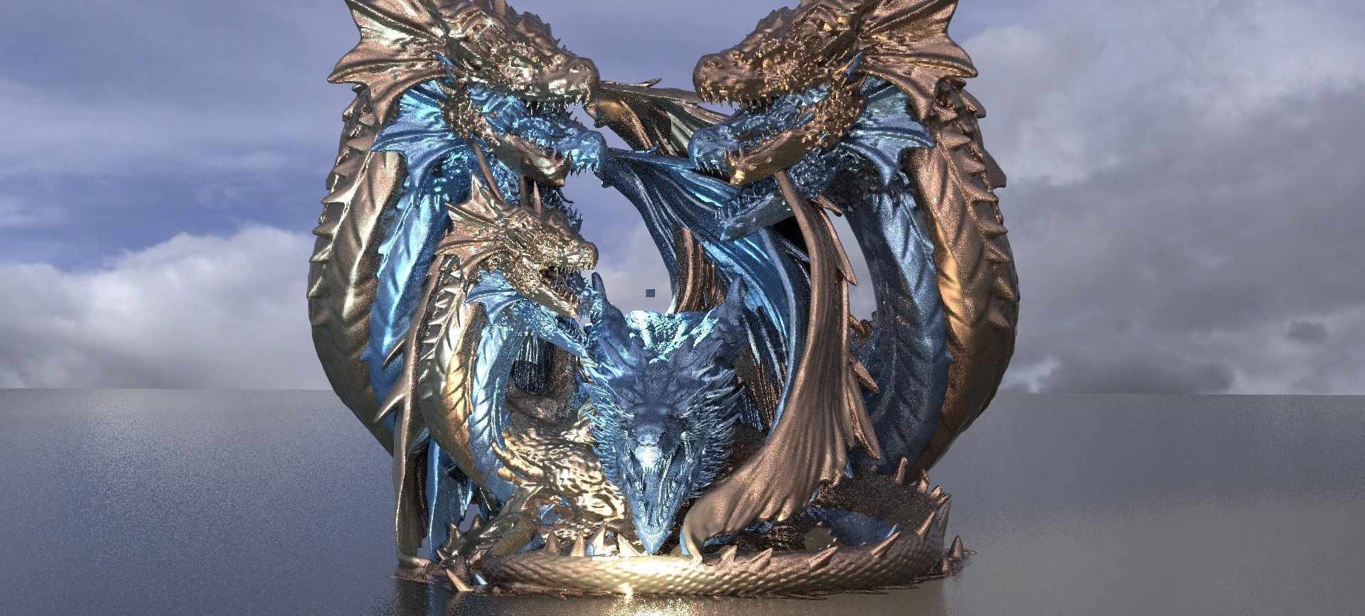 Arthurian Dragon King Statue Set 3 3D model | CGTrader