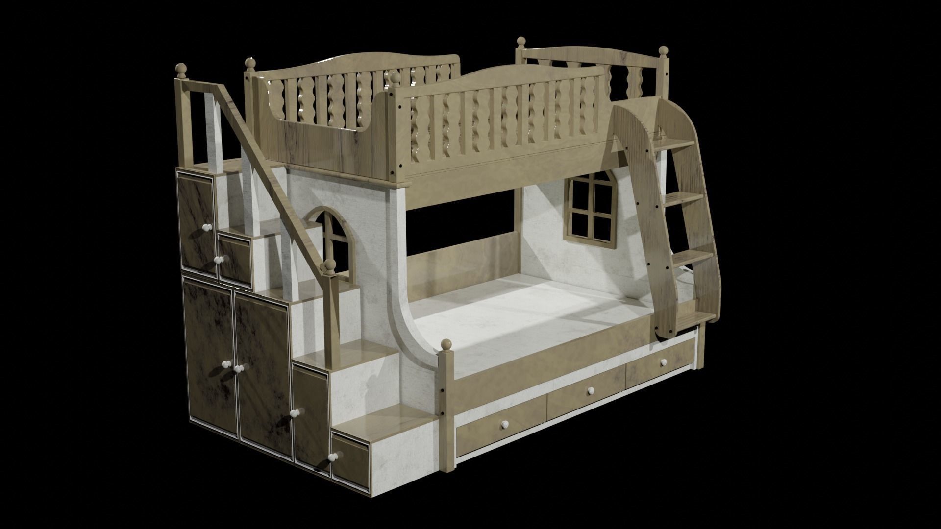 3dmod bunk bed with stairs and drawers 3D model | CGTrader