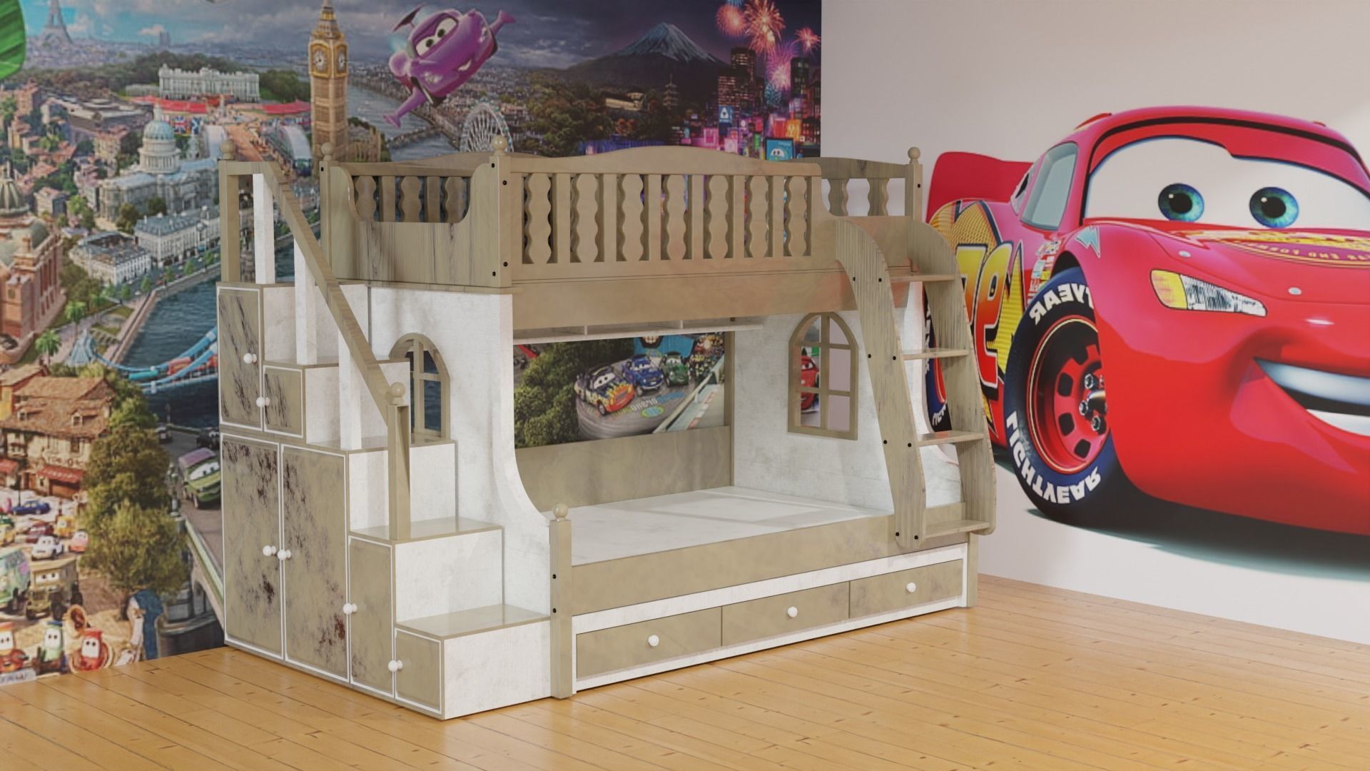 3dmod bunk bed with stairs and drawers 3D model | CGTrader