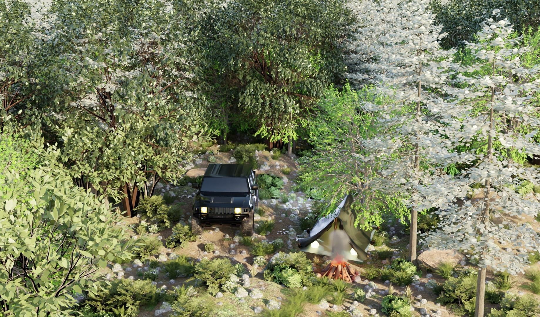 3D model Forest Trees and bornfire VR / AR / low-poly | CGTrader
