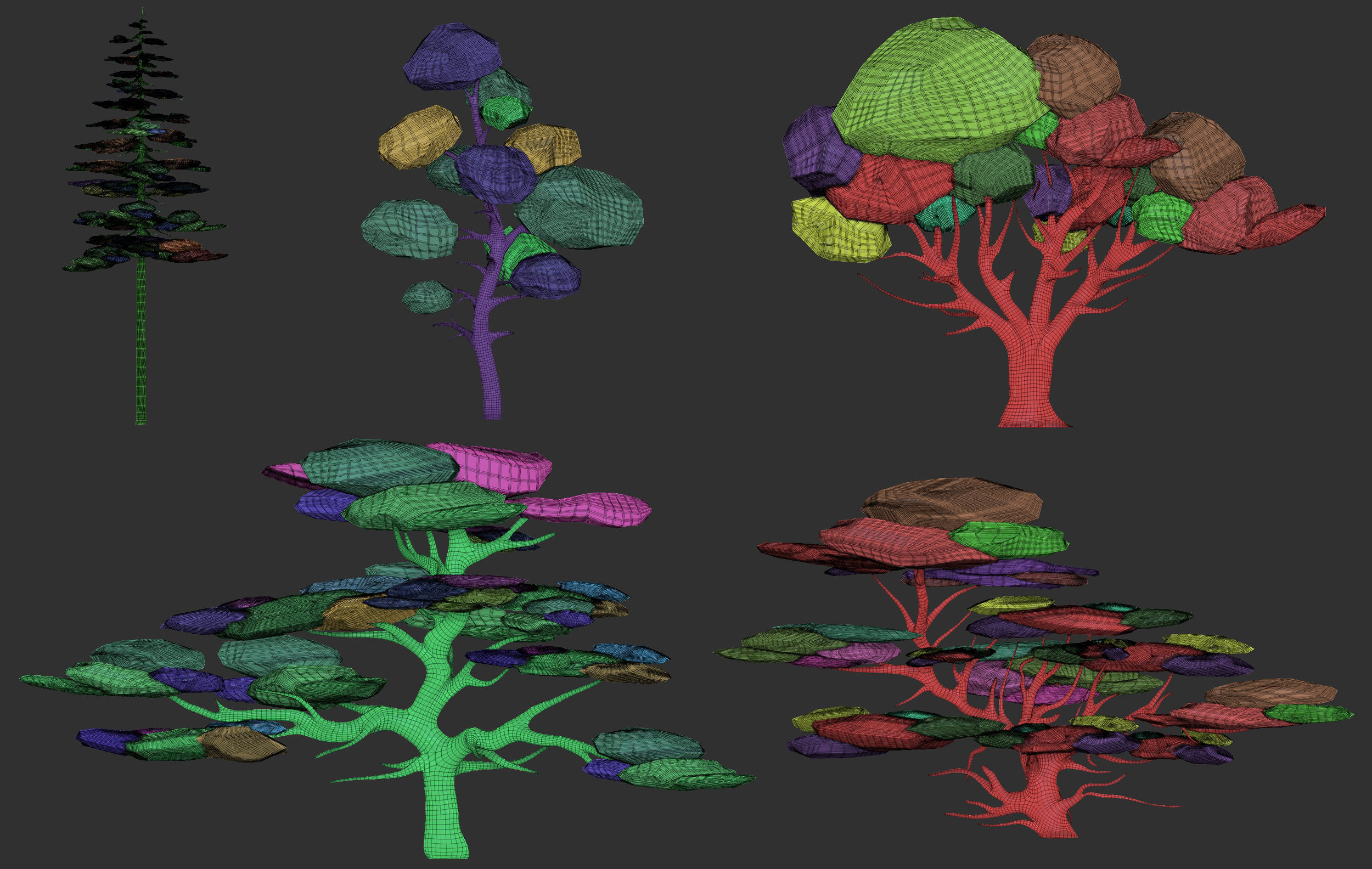 30 Low poly tree and bush base mesh IMM brush set for Zbrush 3D model ...
