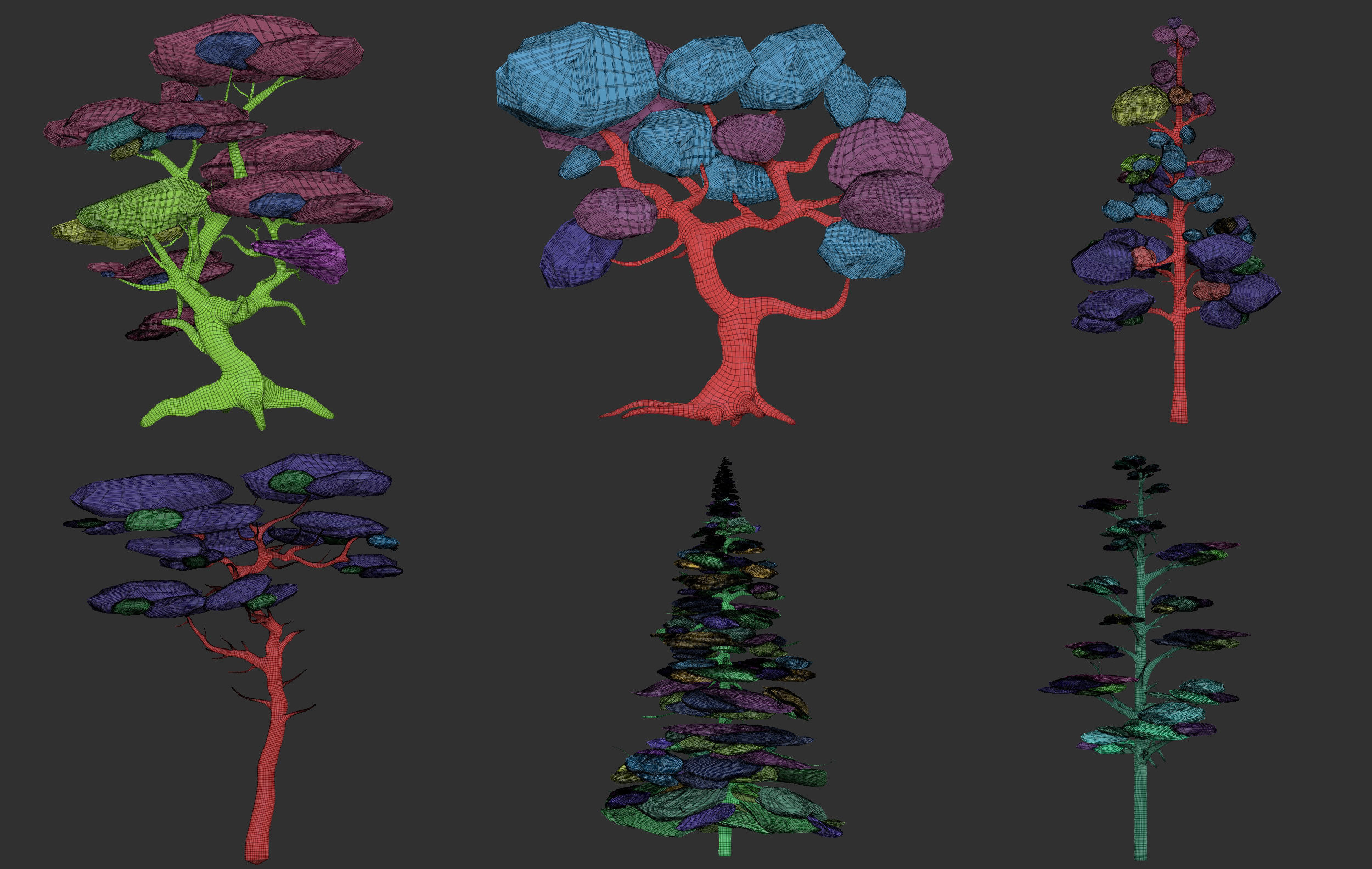 30 Low poly tree and bush base mesh IMM brush set for Zbrush 3D model ...