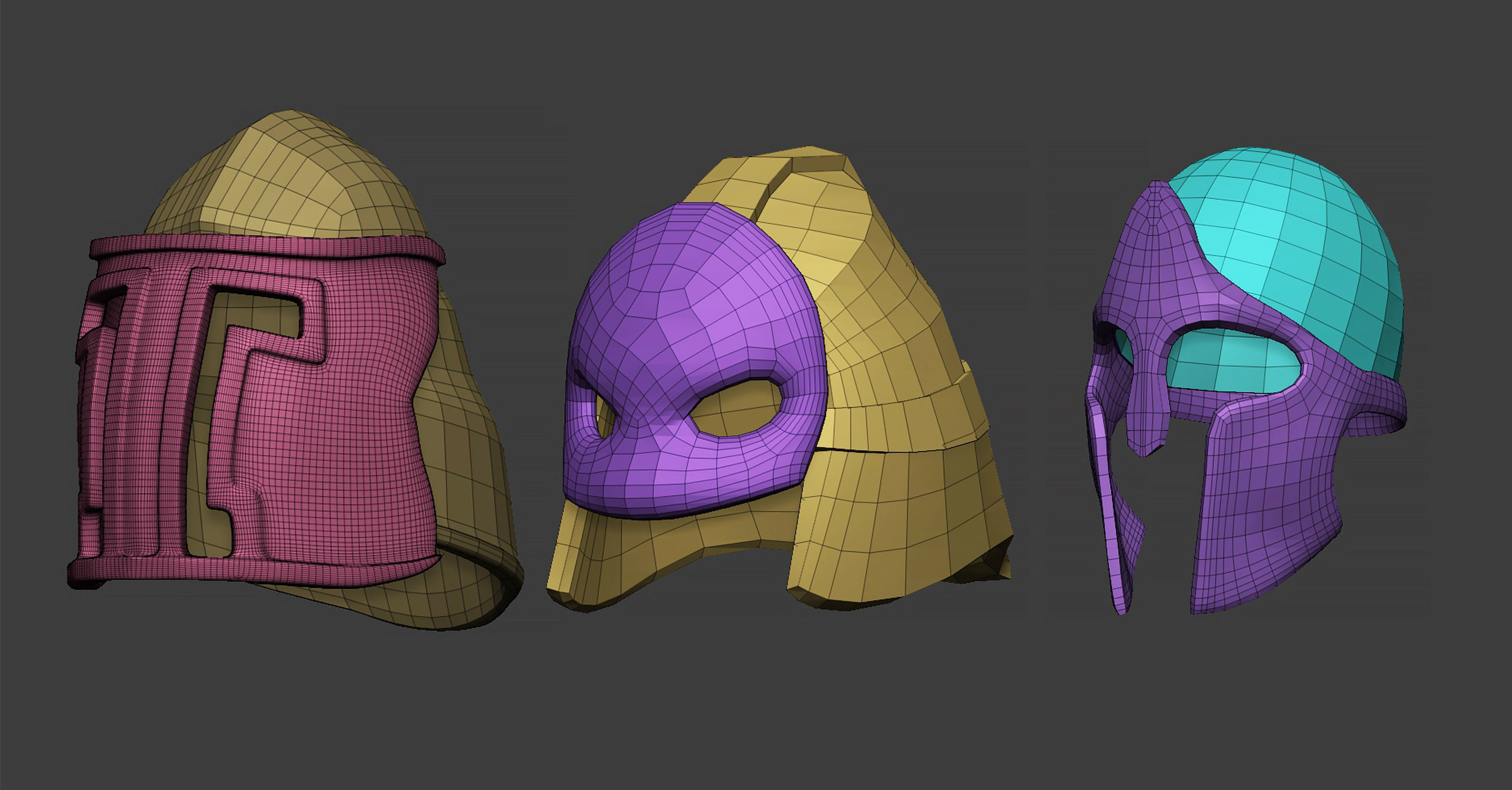 30 Low poly medieval fantasy helmets base mesh shapes IMM brush 3D ...