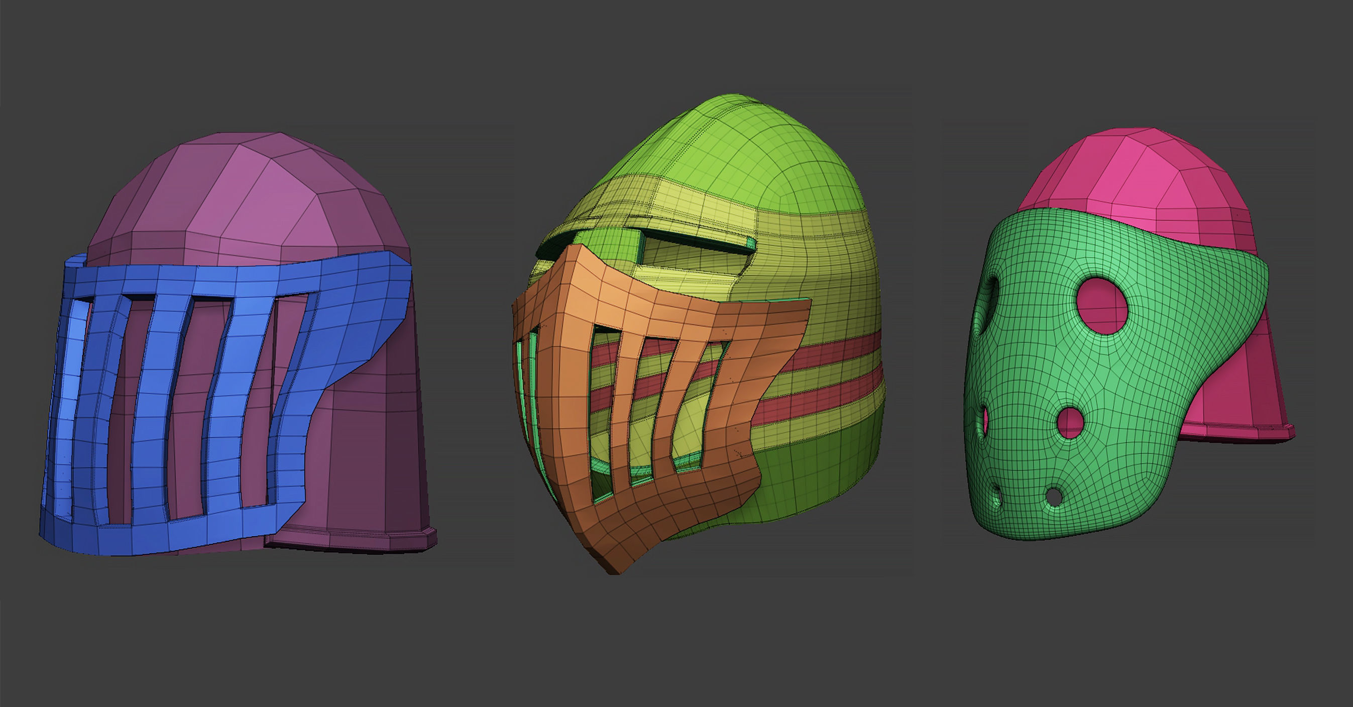 30 Low poly medieval fantasy helmets base mesh shapes IMM brush 3D ...