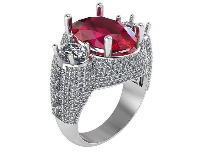 Oval Halo Ruby Diamond Ring 0627 3D model 3D printable | CGTrader