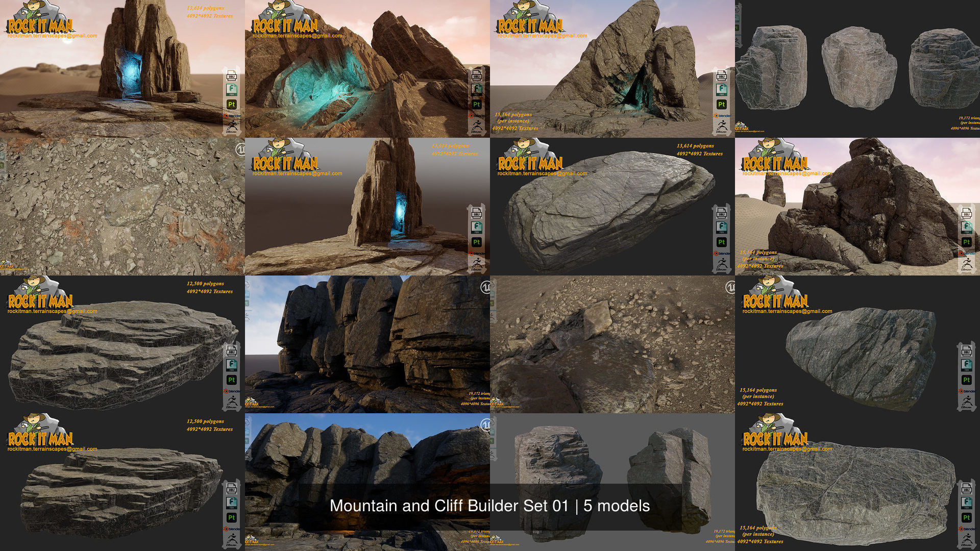 3D Model Collection Mountain and Cliff Builder Set 01 VR / AR / low ...