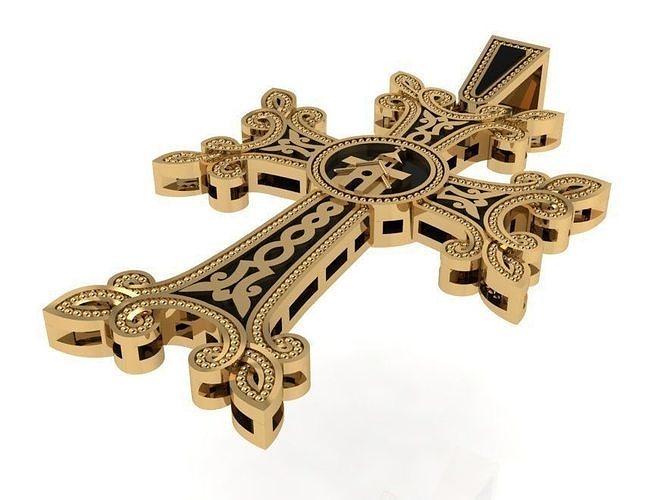 Enamel Inlay Milgrain Cross Pendant 0528 3D model 3D printable | CGTrader