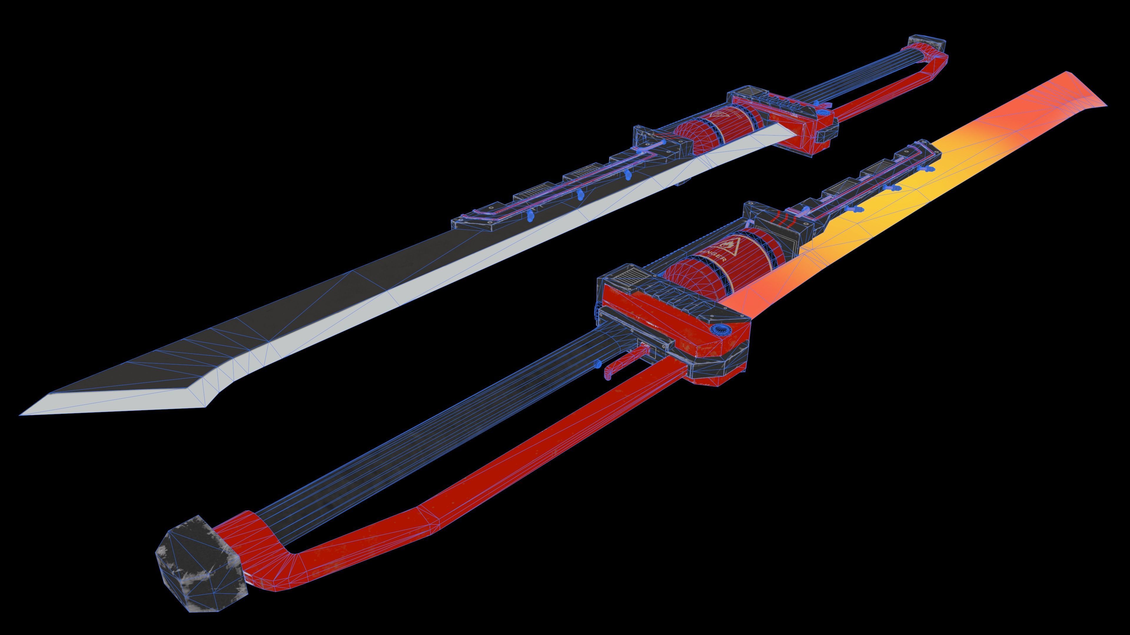 3D model Fire two-handed sword PBR low-poly game ready VR / AR / low ...