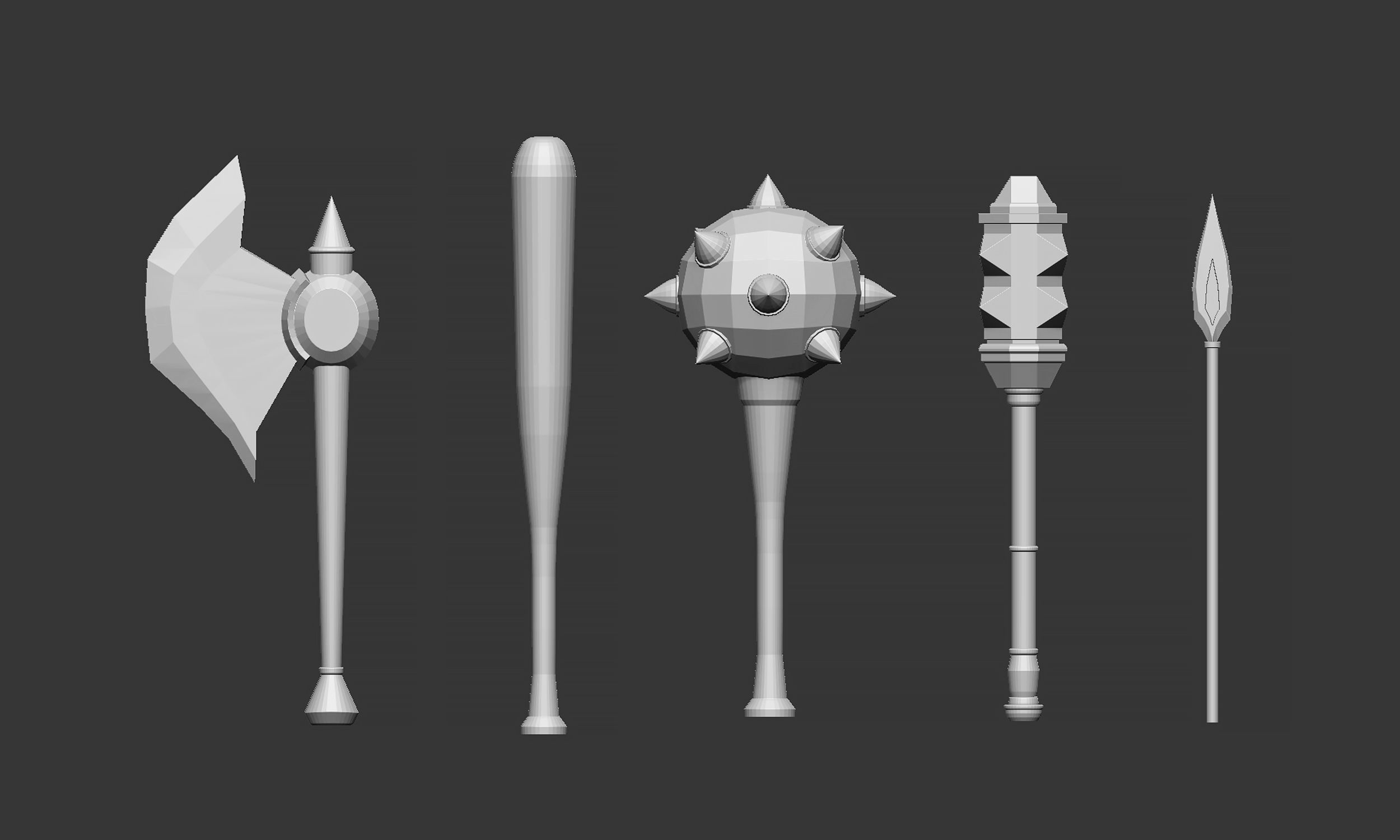 20 Low poly medieval fantasy melee weapon base mesh IMM brush 3D model ...