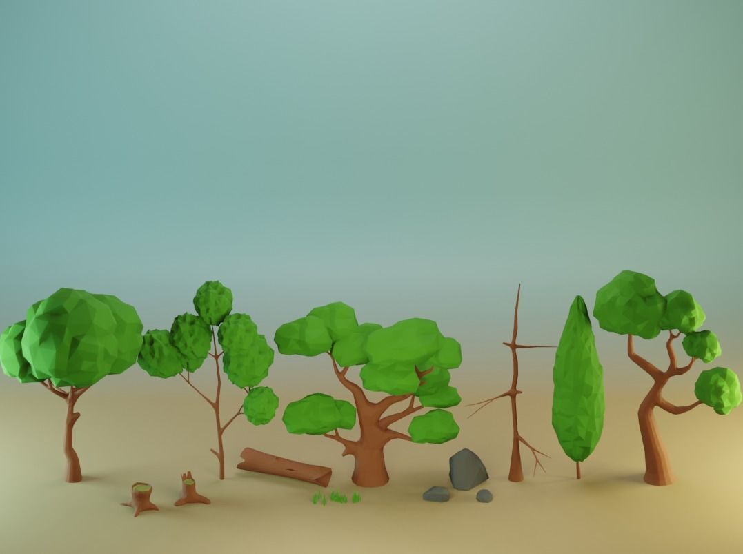Trees set Low-poly tree with leaves free VR / AR / low-poly 3D model ...