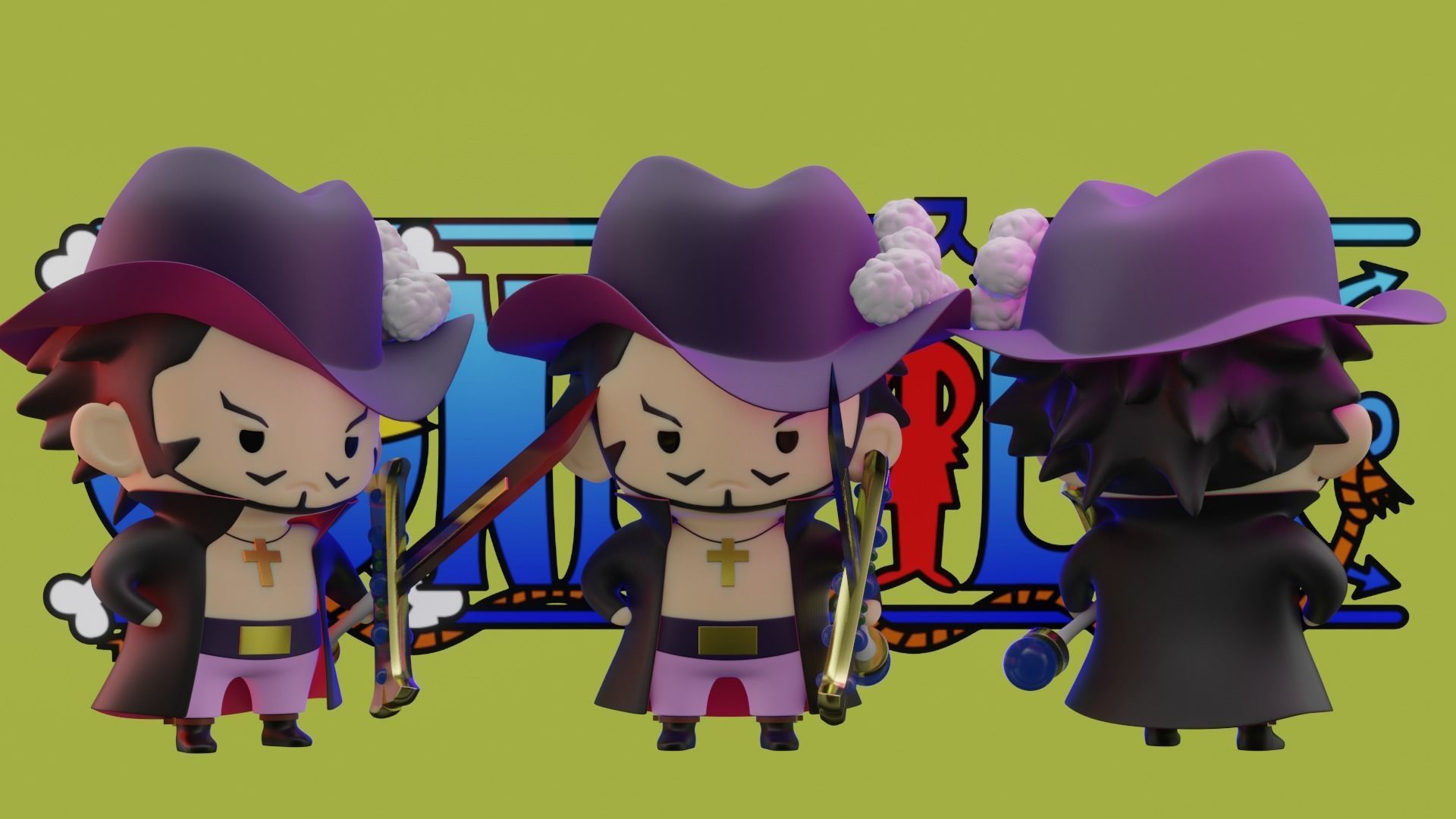 Dracule Mihawk Chibi - One Piece 3D model 3D printable | CGTrader