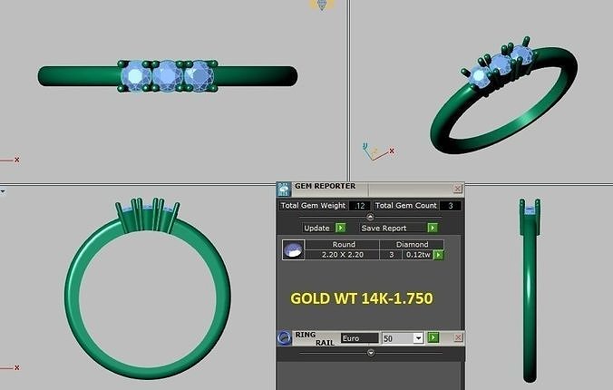 3 stones ring 3D model 3D printable | CGTrader