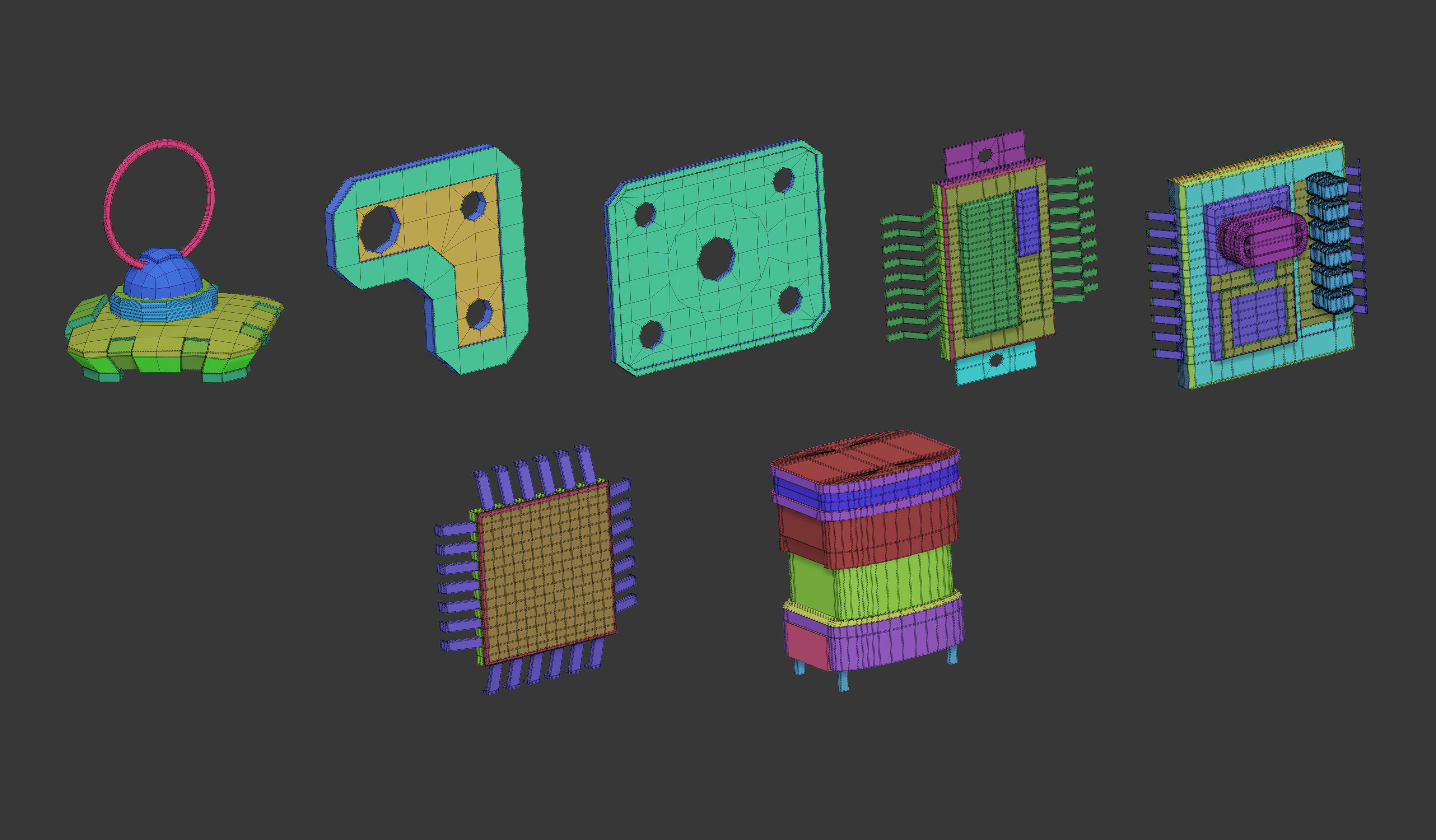 110 Low poly futuristic robot or weapon parts kitbash IMM brush 3D ...