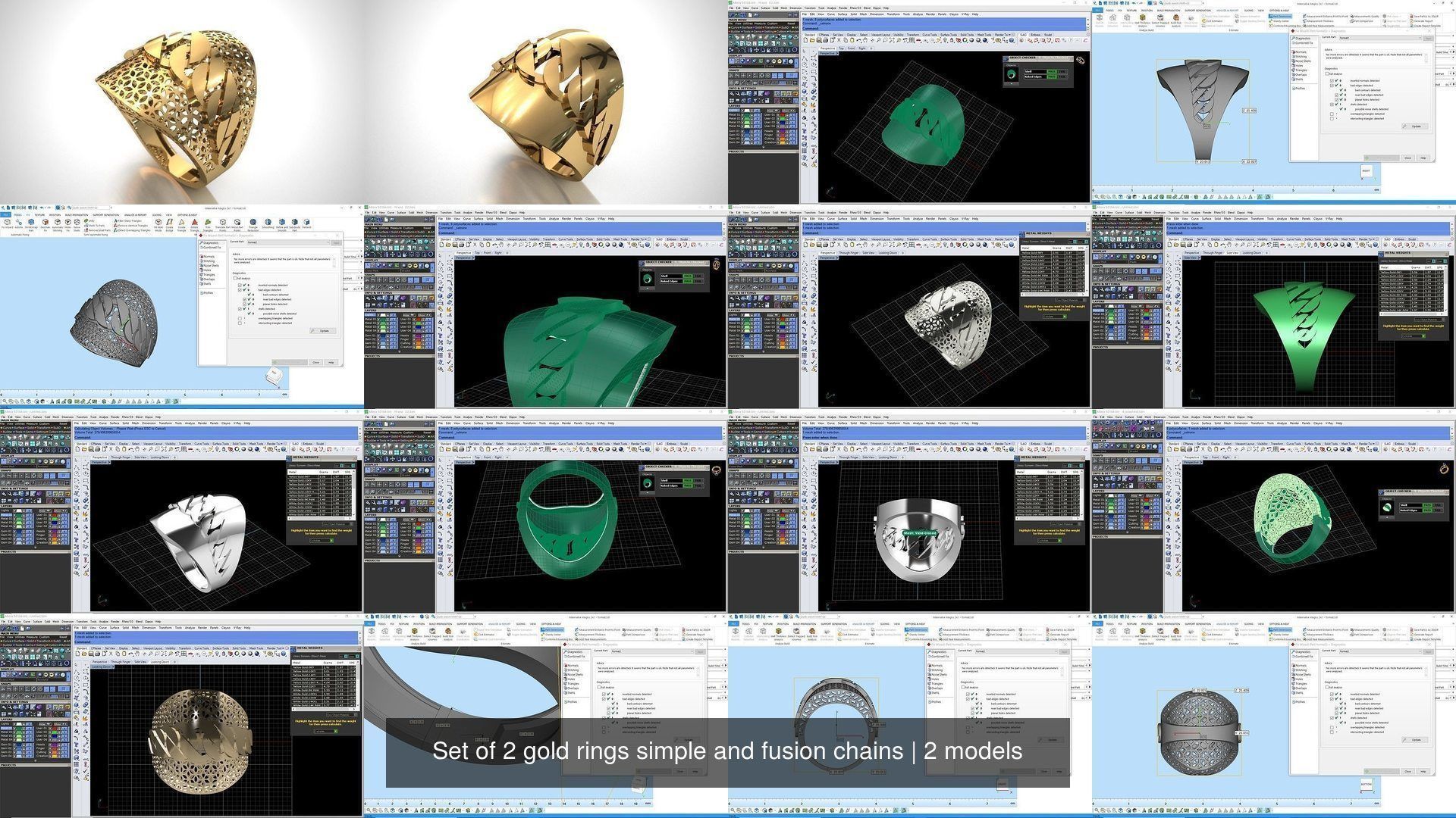 Set of 2 gold rings simple and fusion chains 3D Model Collection | CGTrader