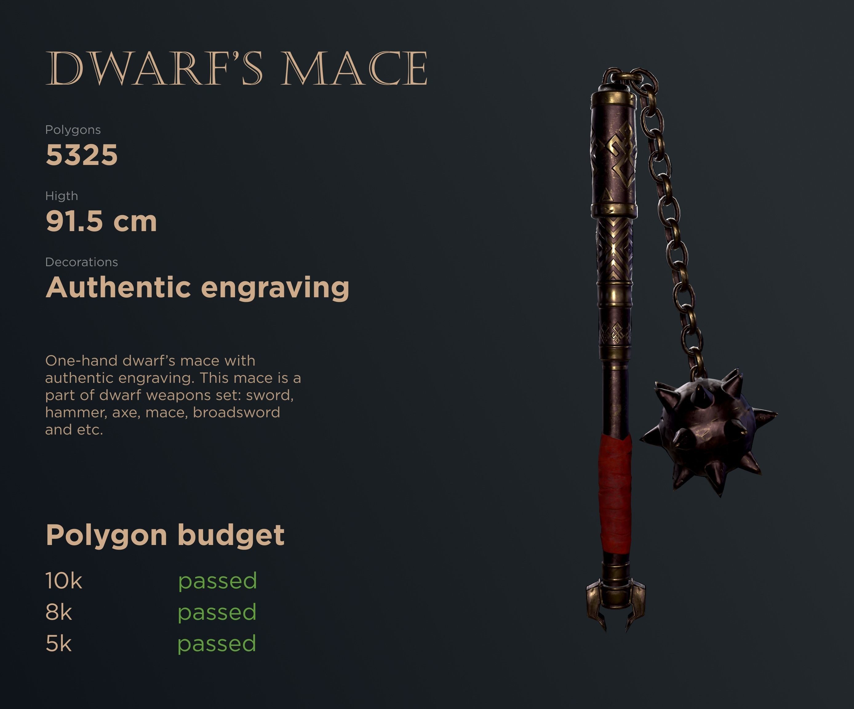 3D model Dwarf mace VR / AR / low-poly | CGTrader