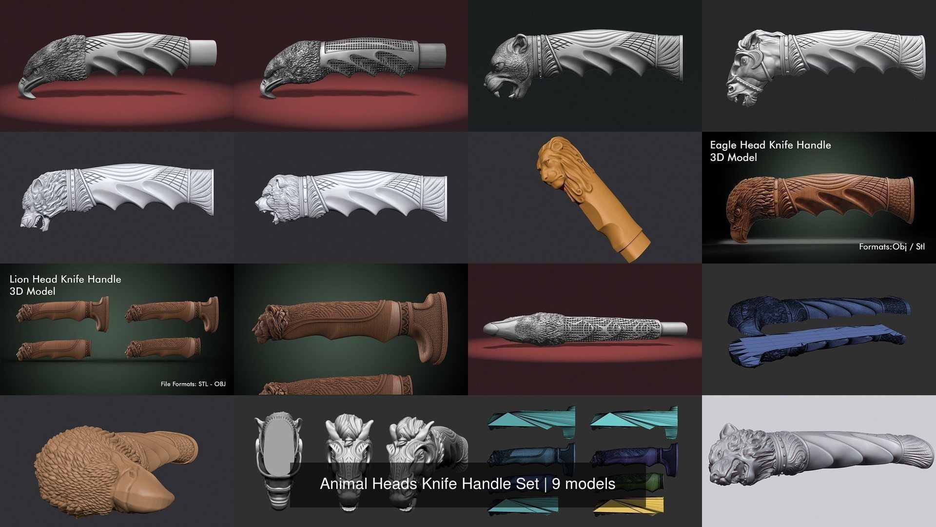 Animal Heads Knife Handle Pack 3D Model Collection 3D printable | CGTrader