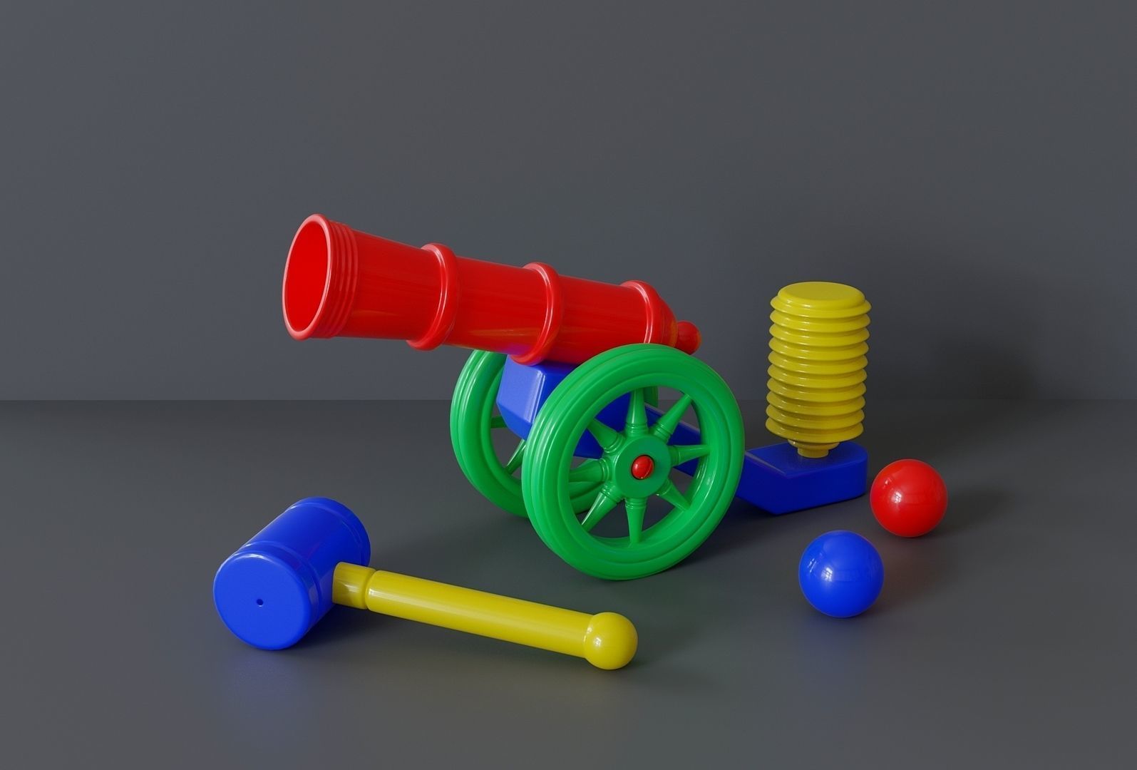 Childrens plastic toy Cannon with hammer and colored balls 3D model ...