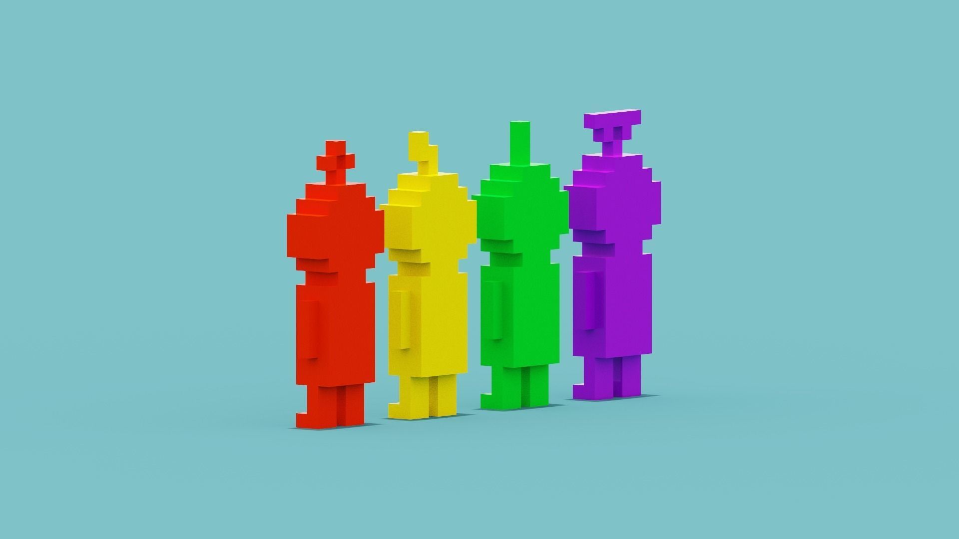 3D model Teletubbies group of colorful pixel characters VR / AR / low ...