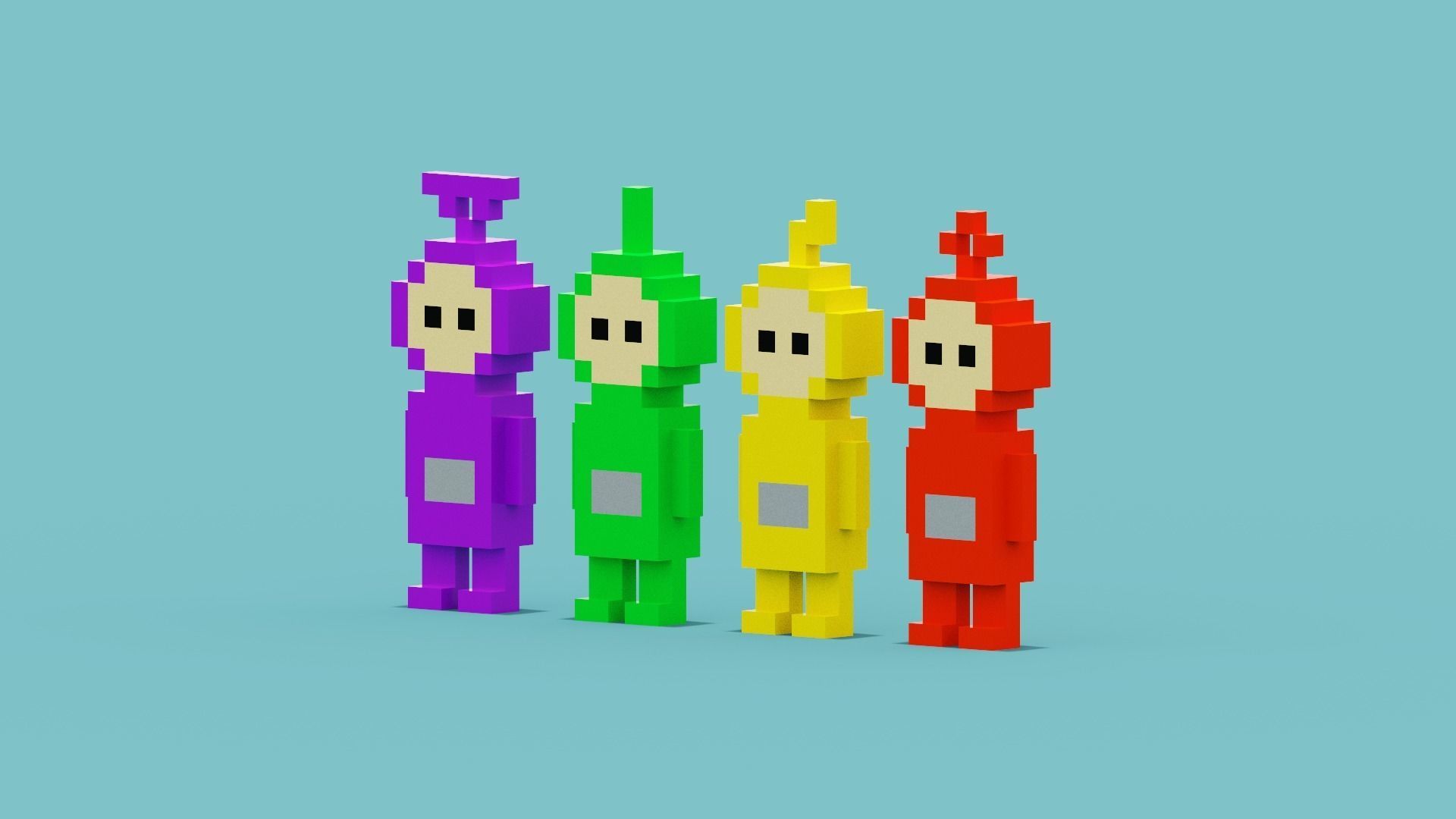 3D model Teletubbies group of colorful pixel characters VR / AR / low ...