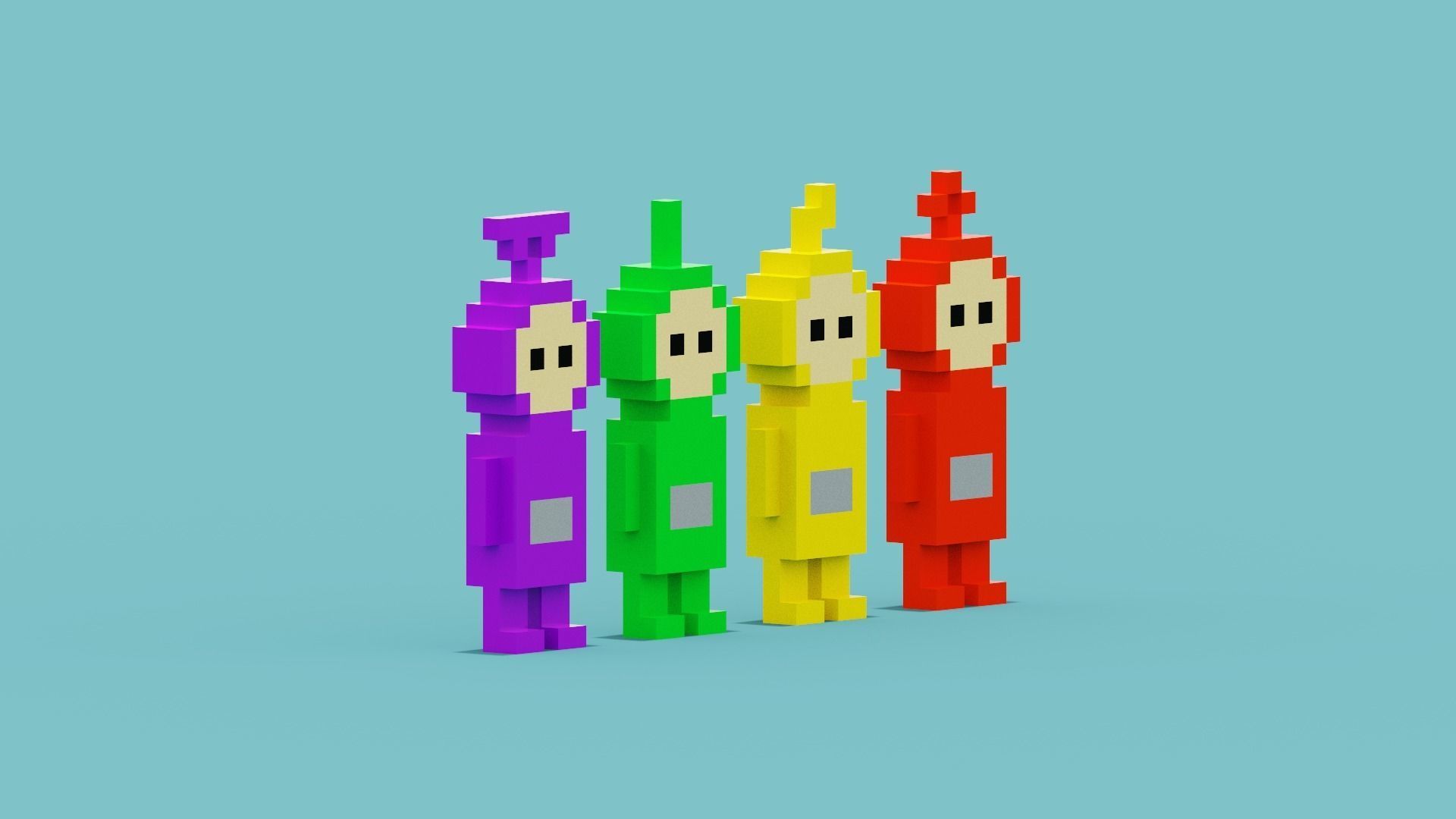 3D model Teletubbies group of colorful pixel characters VR / AR / low ...