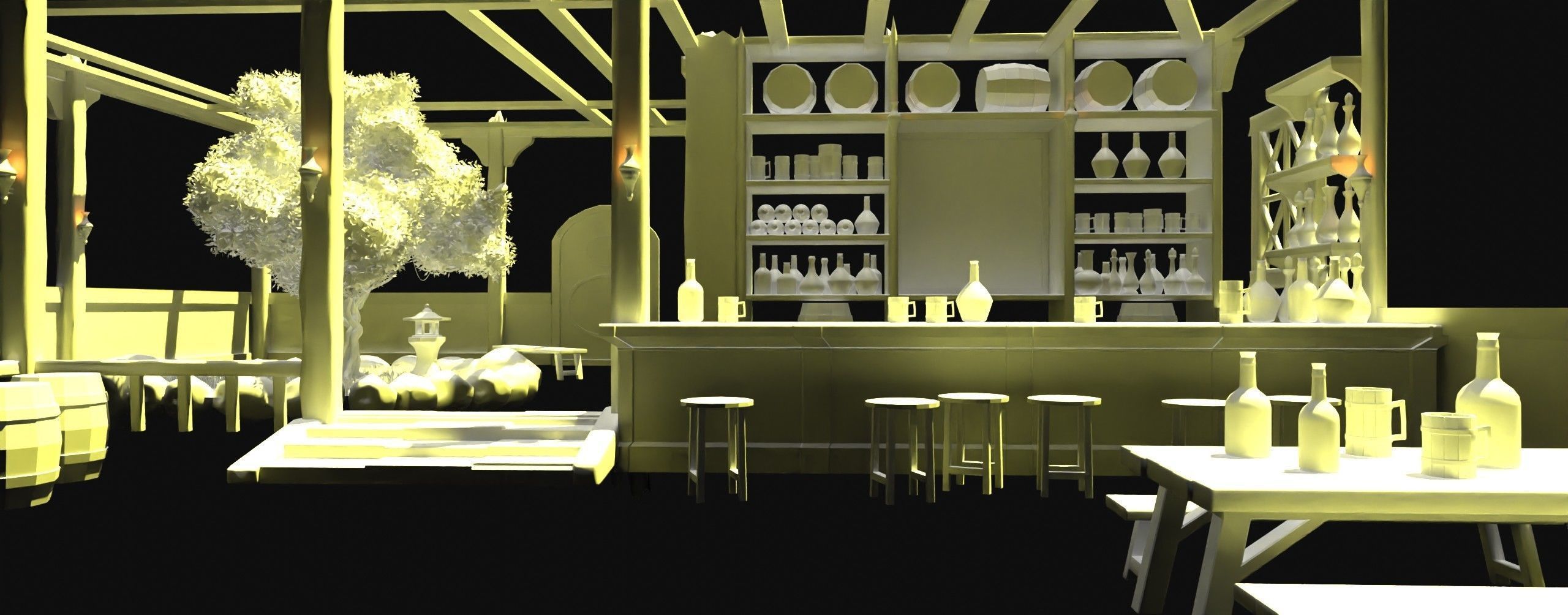 3D model tavern low poly interior of bar VR / AR / low-poly | CGTrader