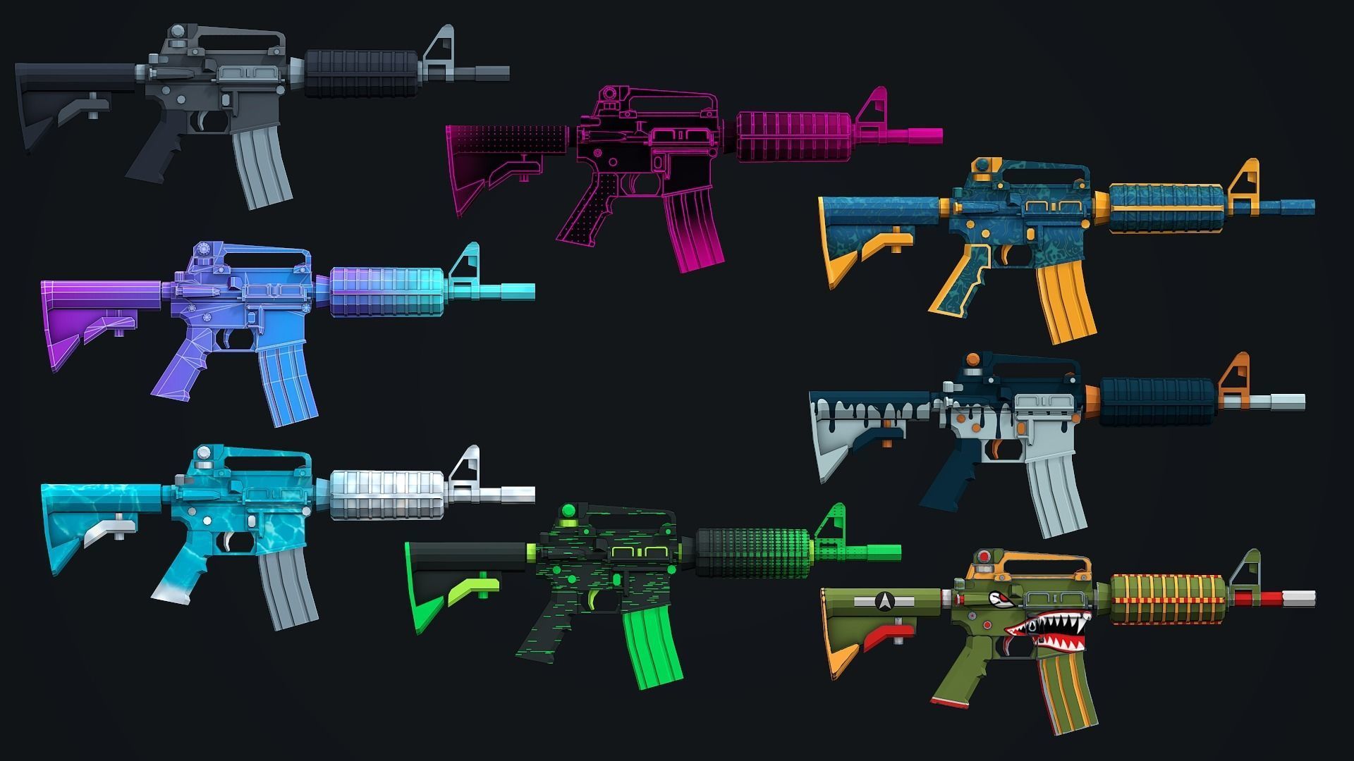 3D model Stylized M4A1 - 7x Skins - Low Poly Mobile Ready VR / AR / low ...