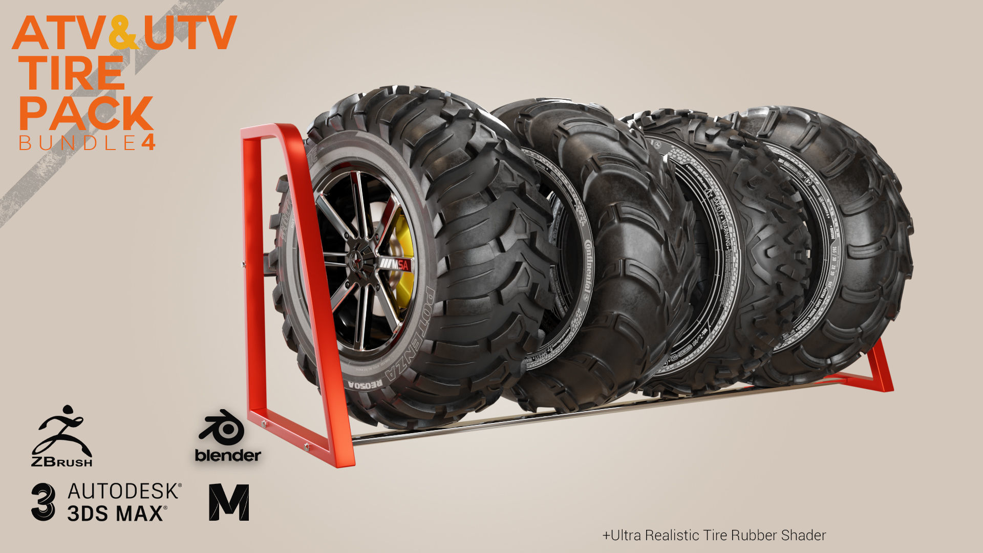 3D model ATV UTV Tire Pack Bundle 4 VR / AR / low-poly | CGTrader