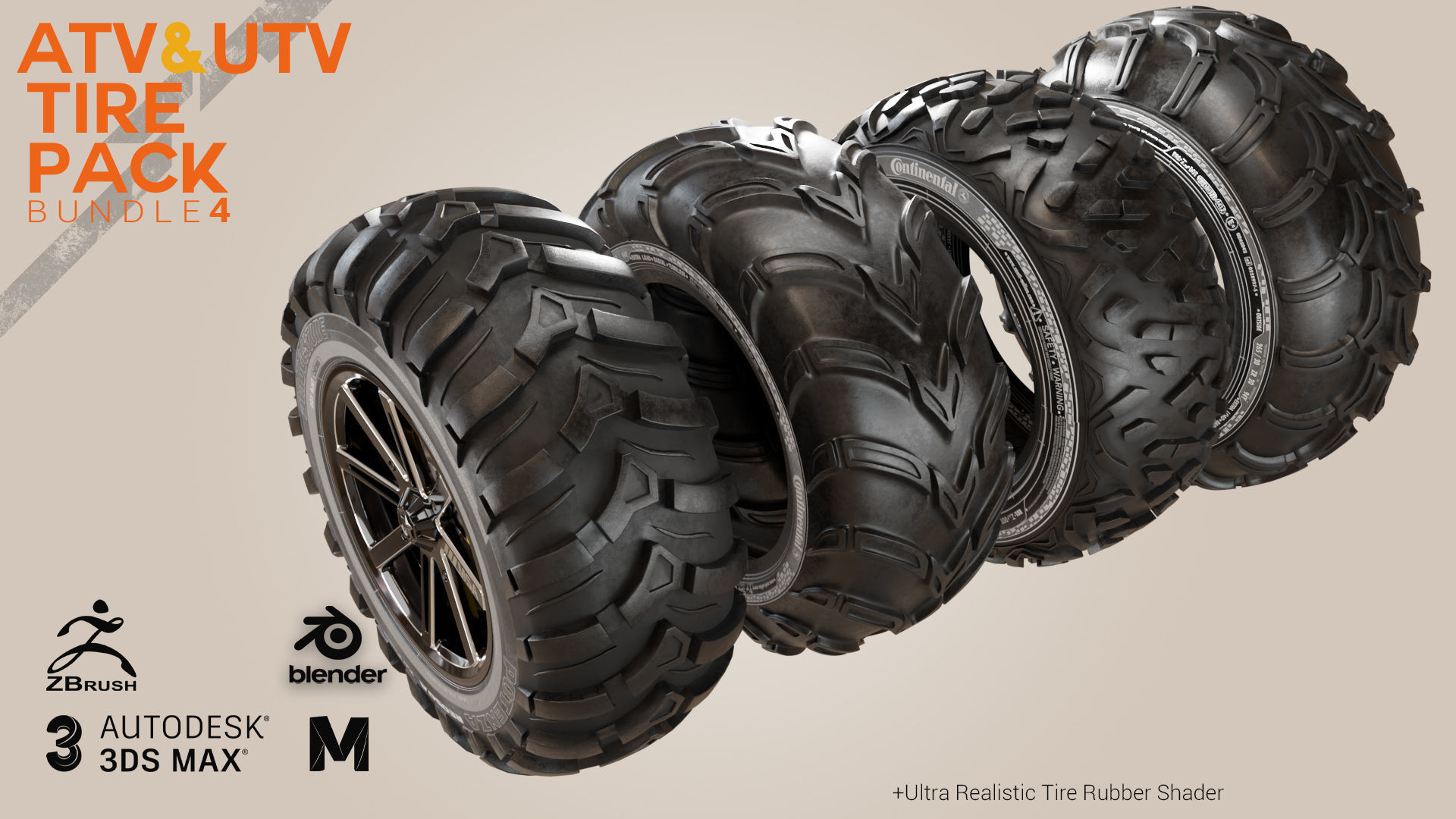 3D model ATV UTV Tire Pack Bundle 4 VR / AR / low-poly | CGTrader