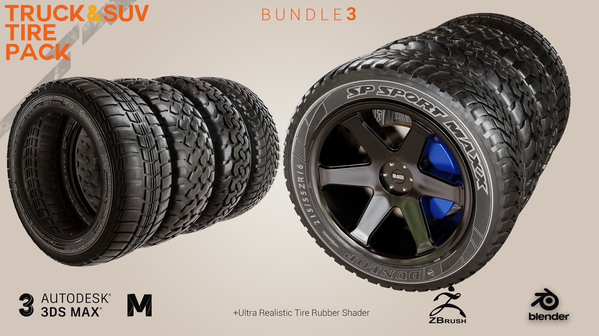 3D model TRUCK - SUV Tire Pack Bundle 3 VR / AR / low-poly | CGTrader