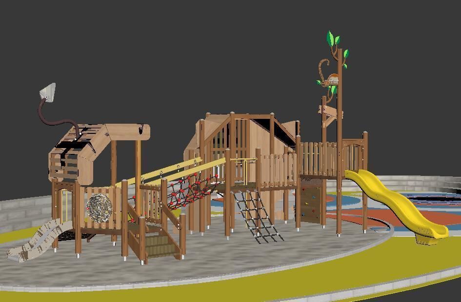 Kids outdoor tiger playset wood commercial play structure 3D model ...