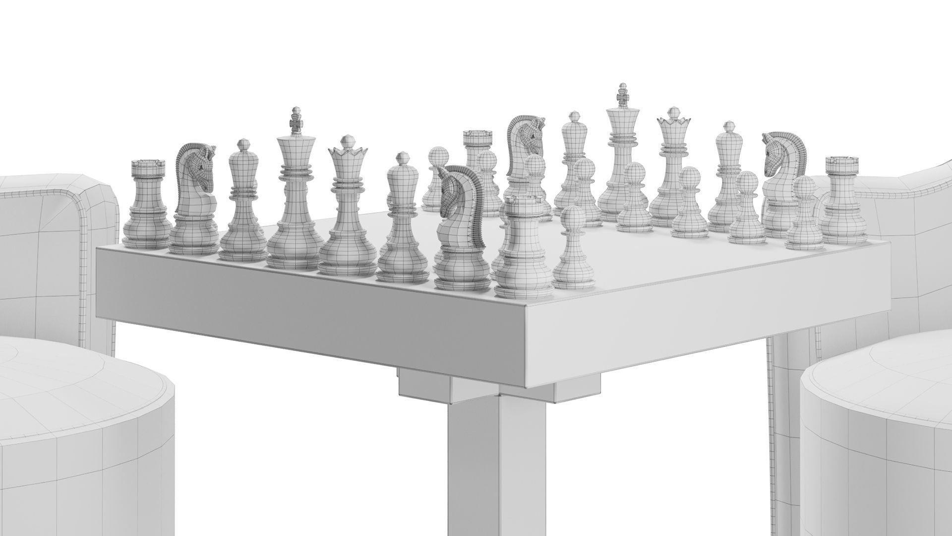 Chess Chair - Table Set 3D model | CGTrader
