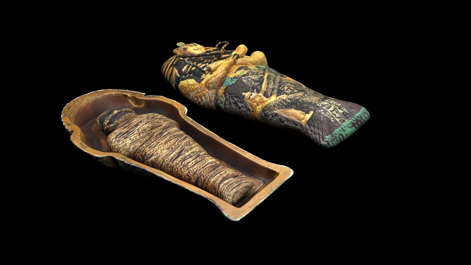Opened and Closed Ancient Egyptian Tutankhamun Mummy Coffin 3D model ...