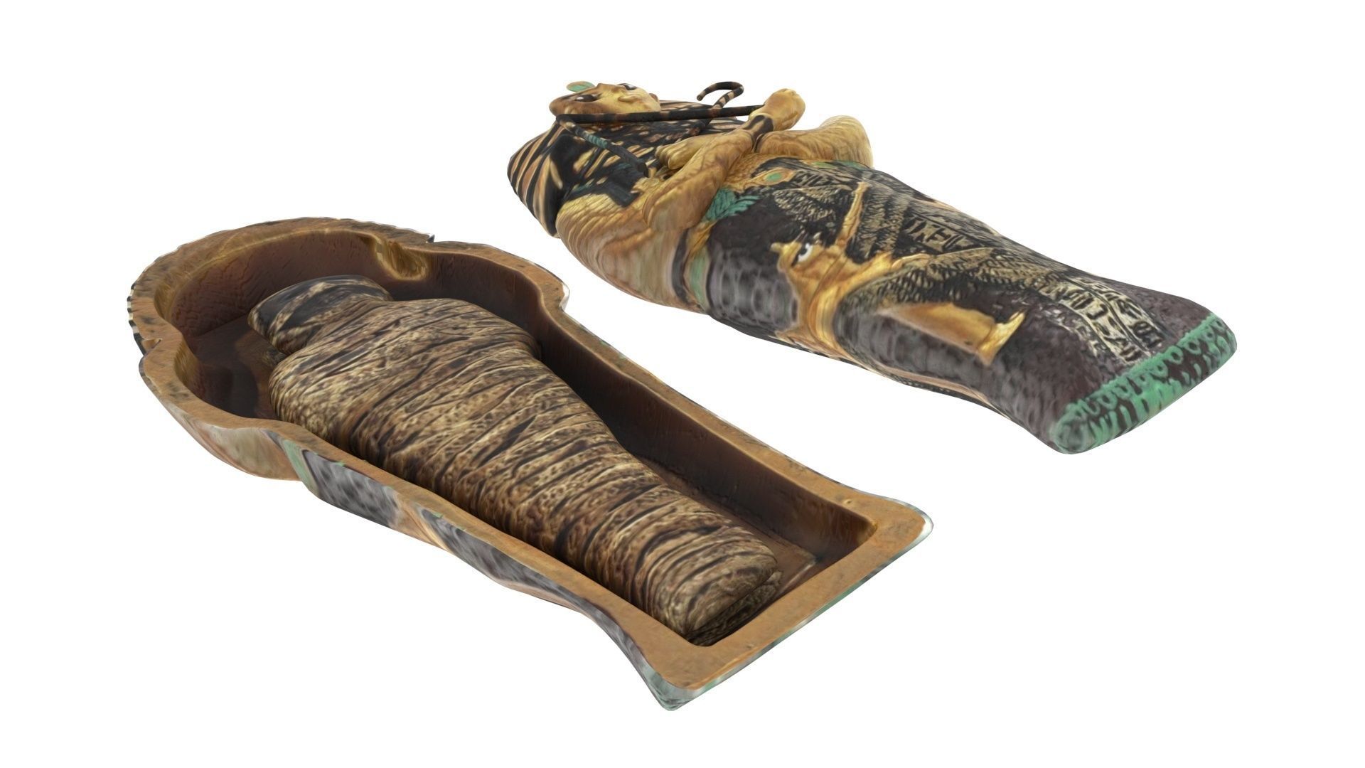 Opened and Closed Ancient Egyptian Tutankhamun Mummy Coffin 3D model ...