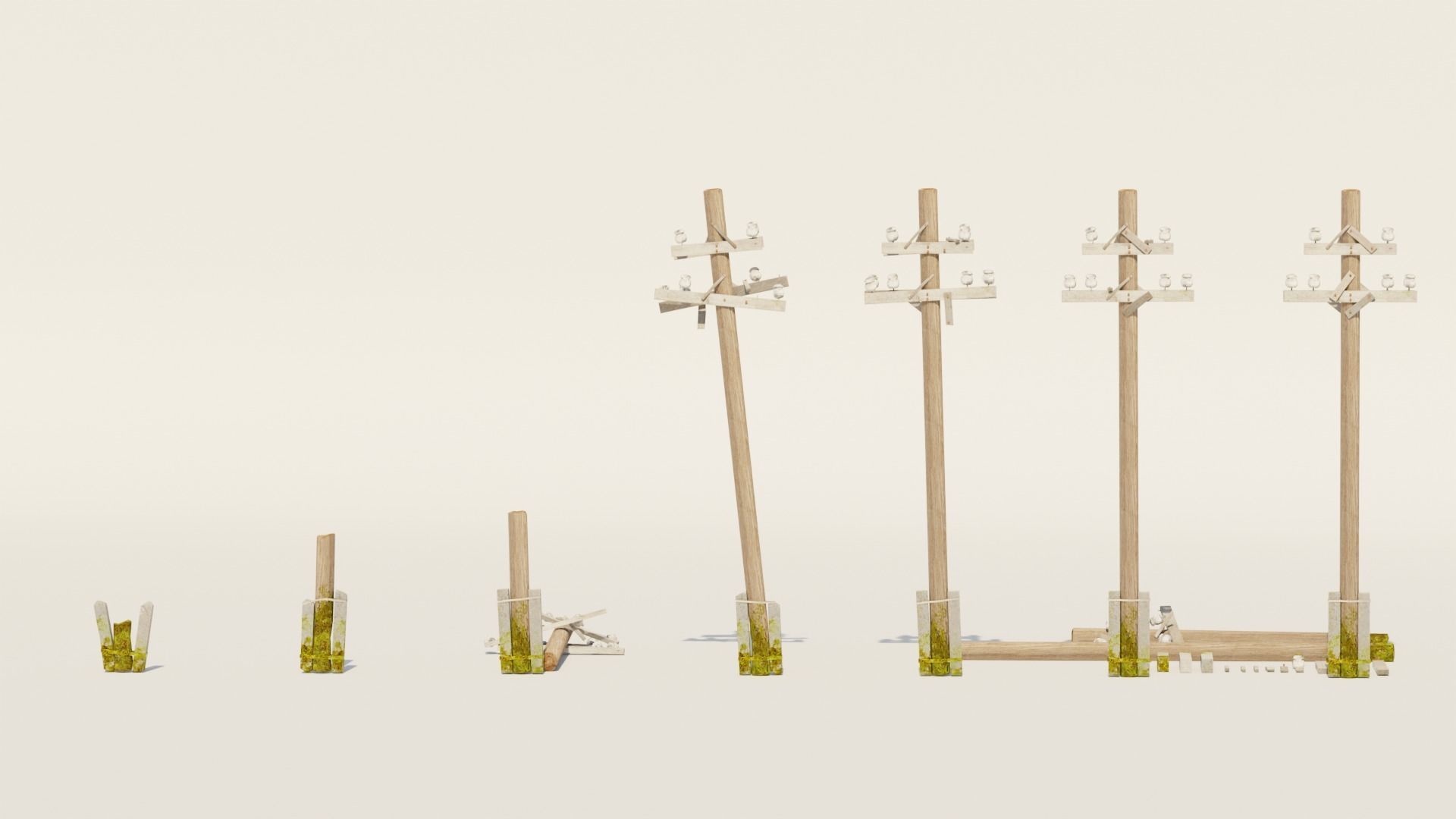 3D model Low-poly PBR Wood Electricity Wires Poles Set VR / AR / low ...