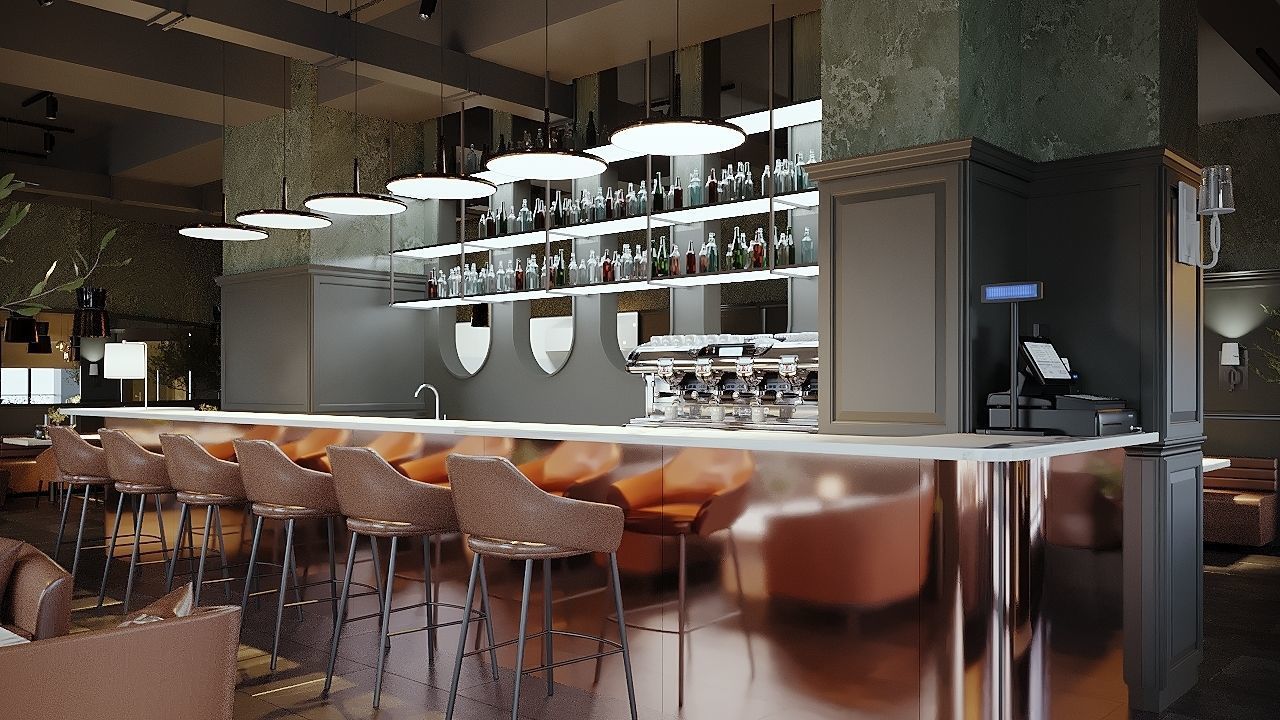 Restaurants Bar Counter Area 3D Interior Scene 3D model | CGTrader