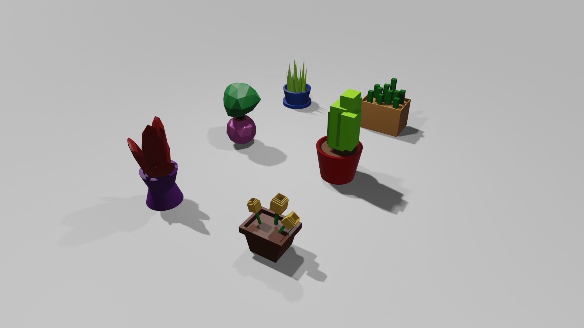 6 Low Poly Plants cactus in pots free VR / AR / low-poly 3D model ...