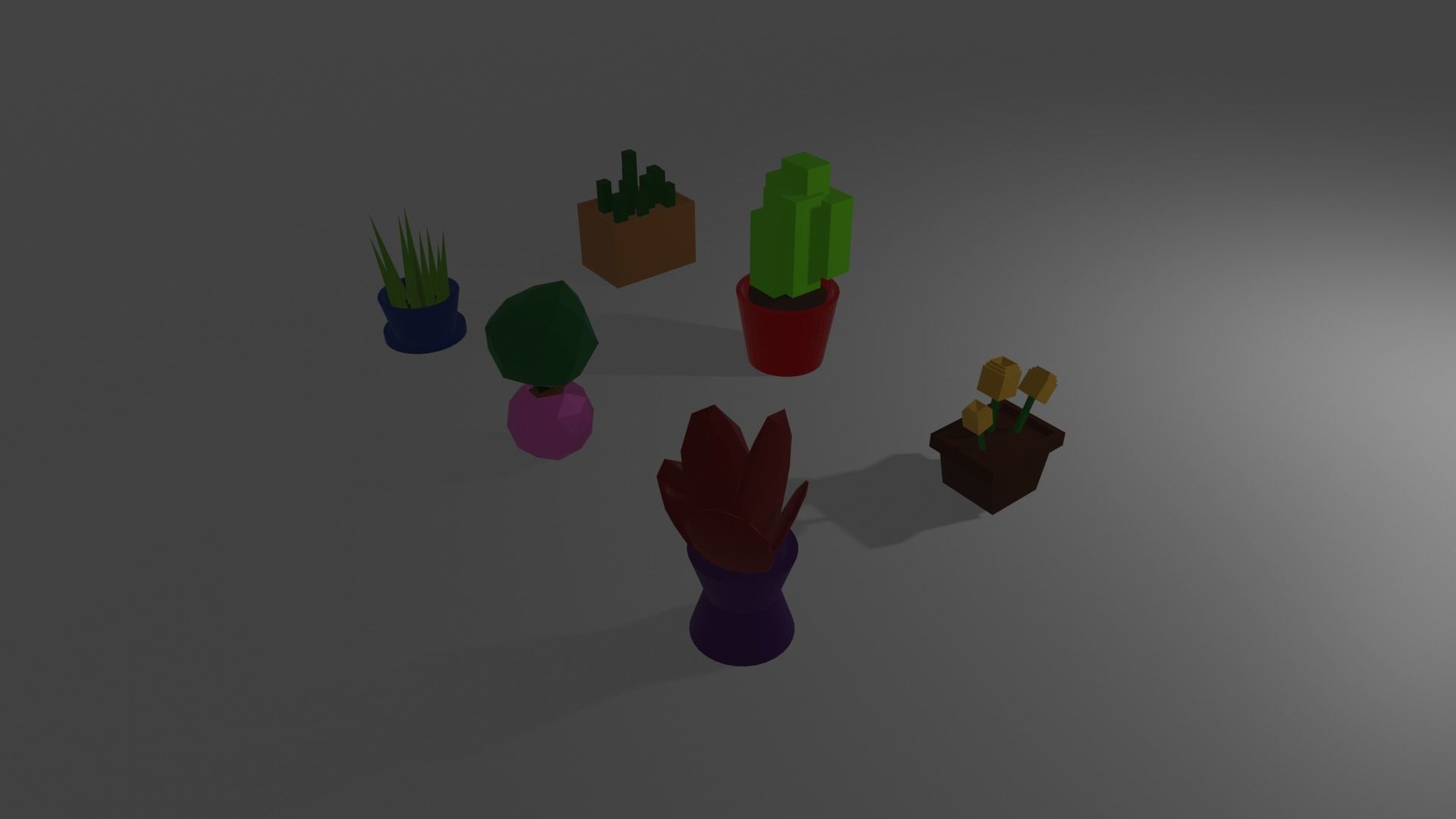 6 Low Poly Plants cactus in pots free VR / AR / low-poly 3D model ...