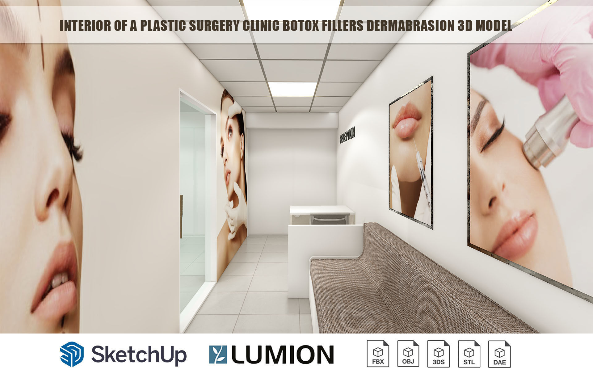 Interior of a Plastic surgery clinic Botox Fillers Dermabrasion 3D ...