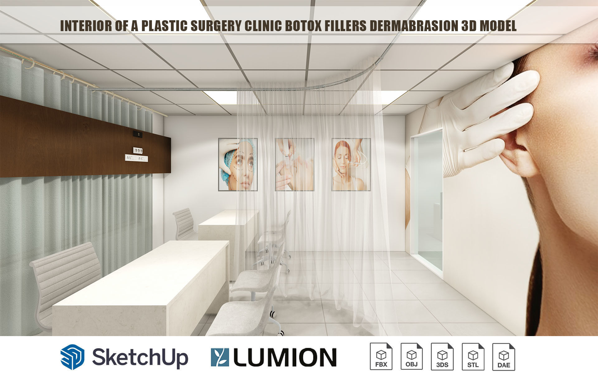 Interior of a Plastic surgery clinic Botox Fillers Dermabrasion 3D ...