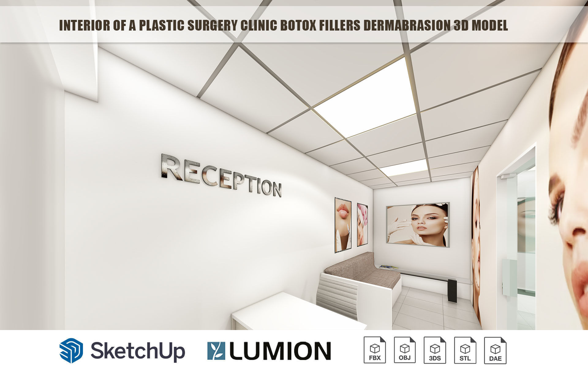 Interior of a Plastic surgery clinic Botox Fillers Dermabrasion 3D ...