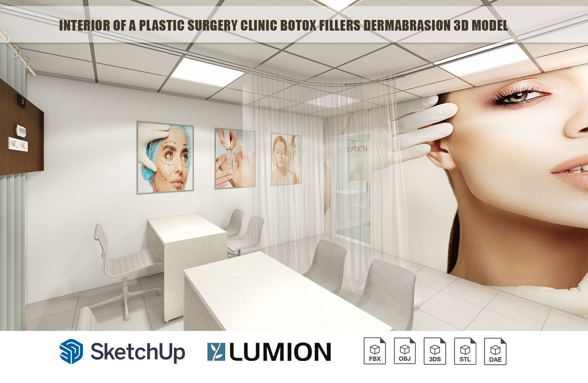 Interior of a Plastic surgery clinic Botox Fillers Dermabrasion 3D ...