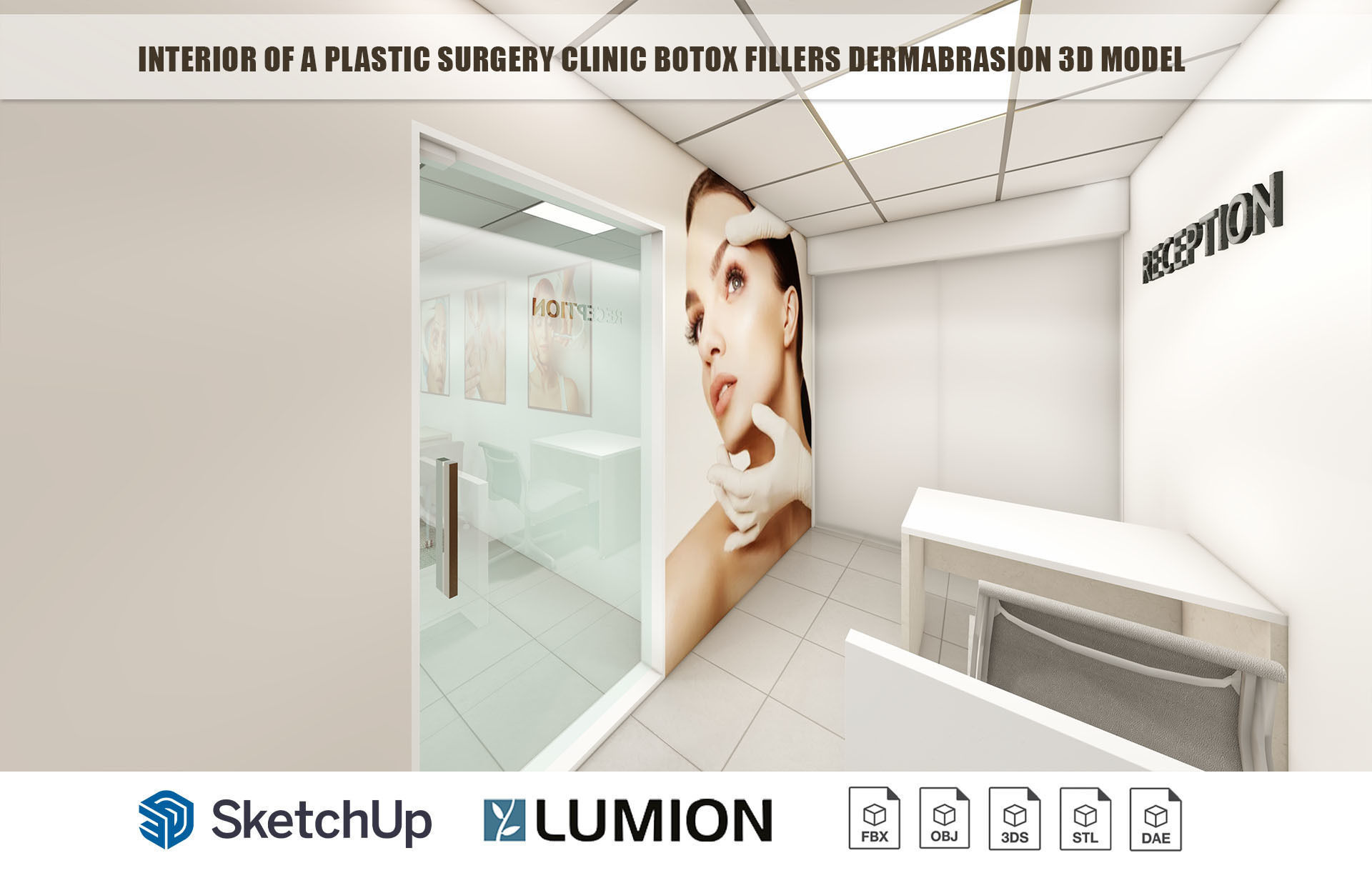 Interior of a Plastic surgery clinic Botox Fillers Dermabrasion 3D ...
