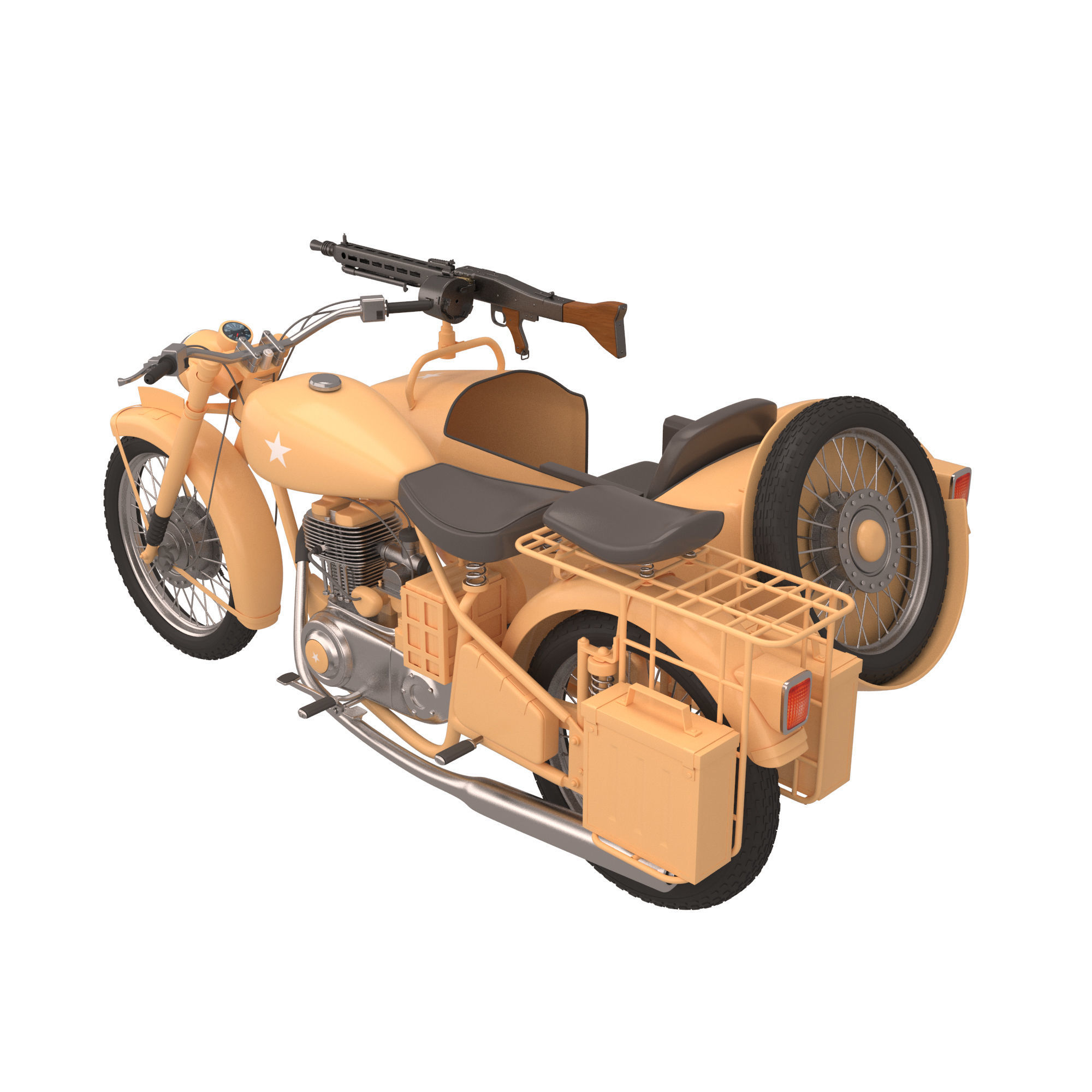 3D model BSA Motorbike Sidecar with Gun VR / AR / low-poly | CGTrader