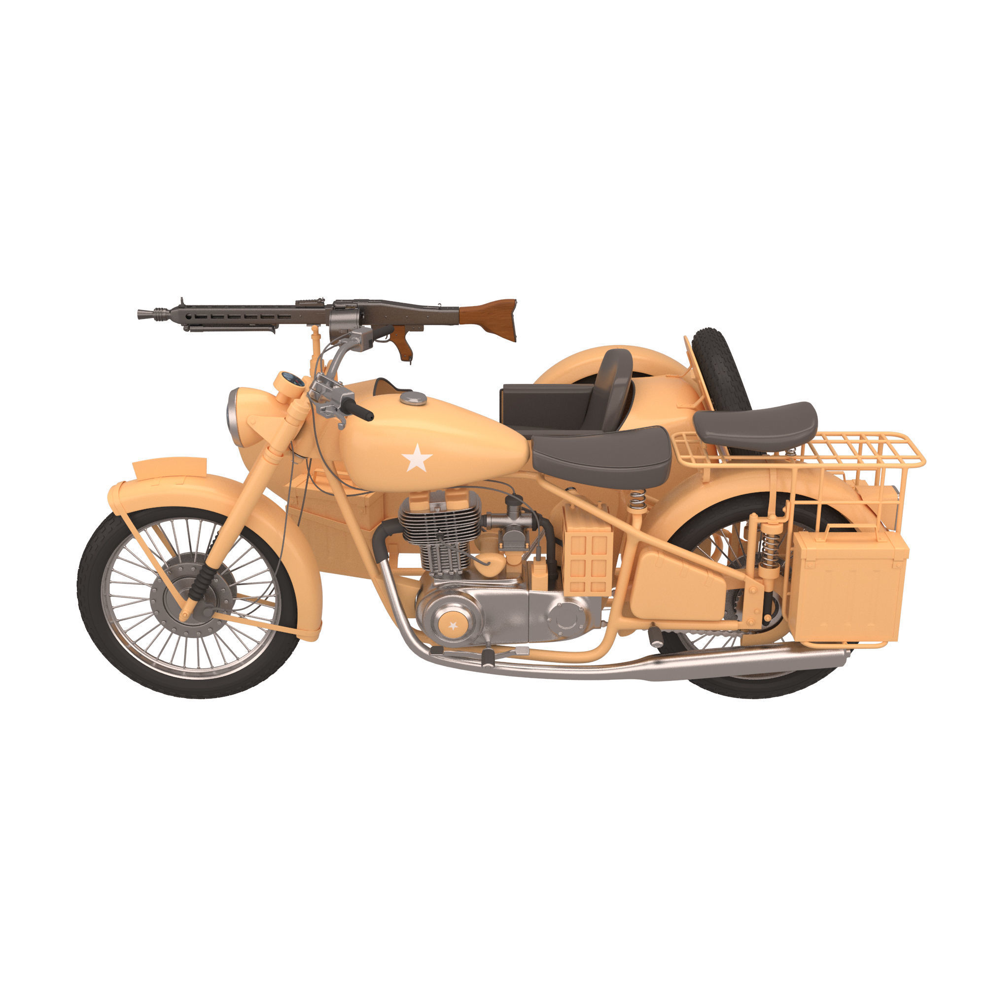 3D model BSA Motorbike Sidecar with Gun VR / AR / low-poly | CGTrader
