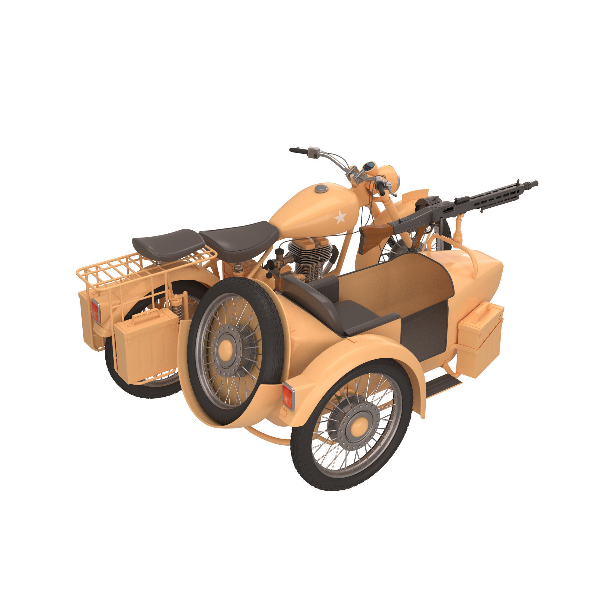 3D model BSA Motorbike Sidecar with Gun VR / AR / low-poly | CGTrader