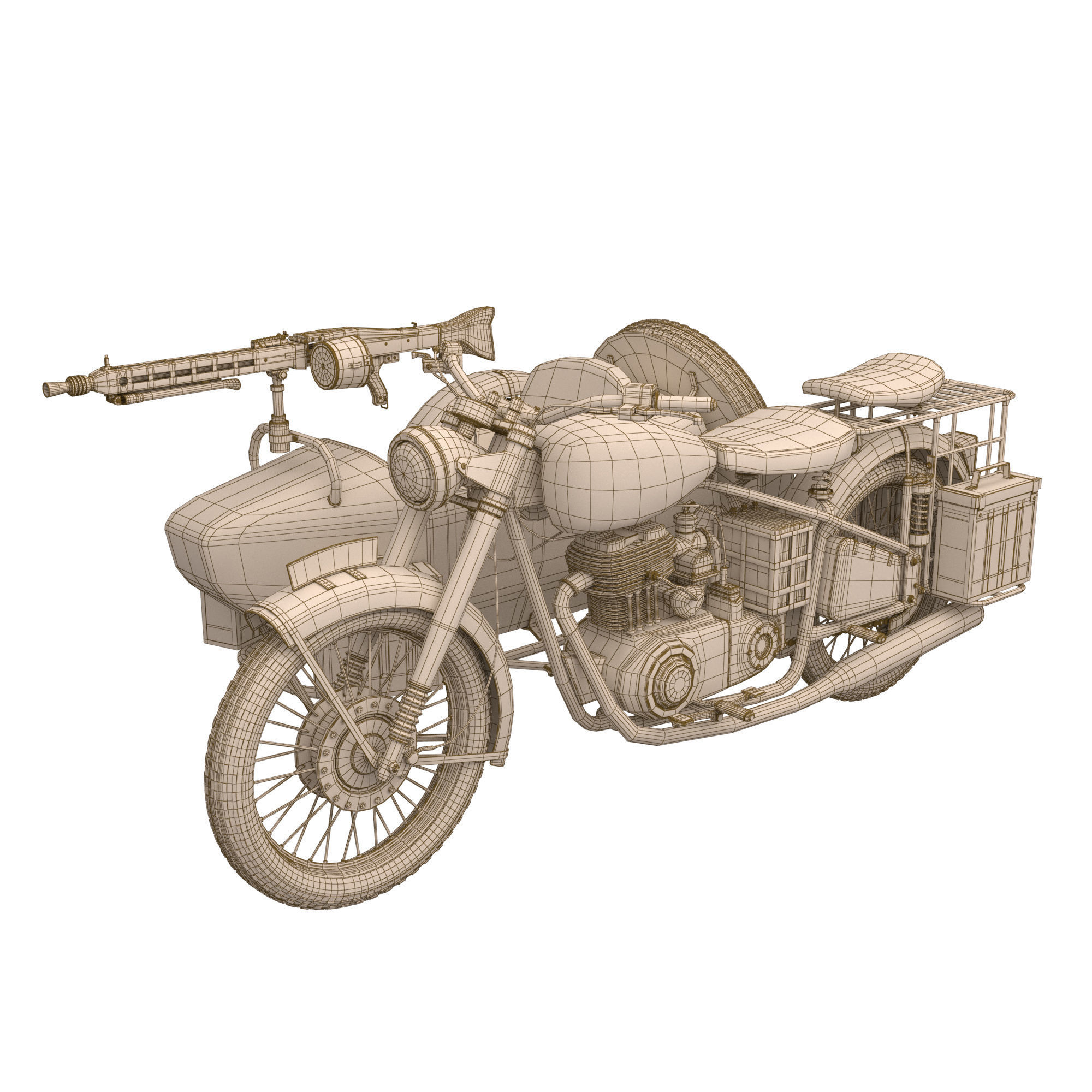 3D model BSA Motorbike Sidecar with Gun VR / AR / low-poly | CGTrader