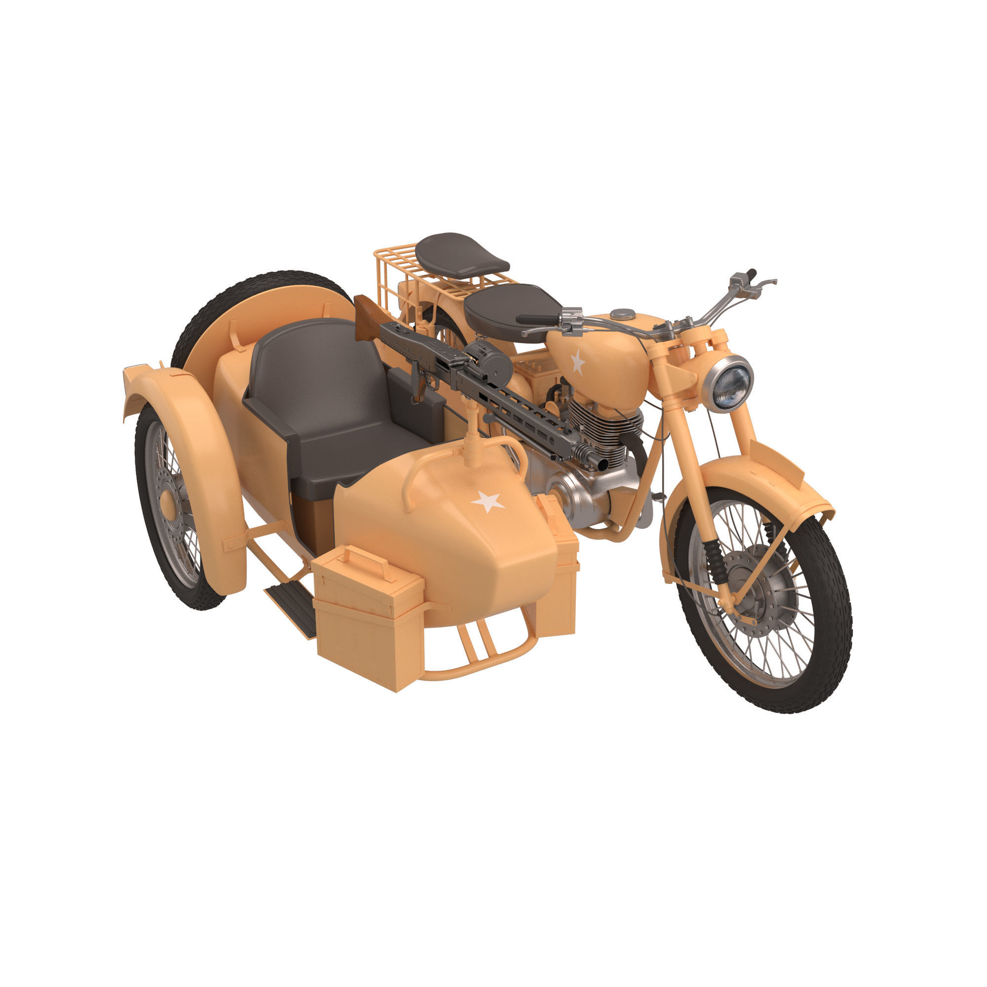 3D model BSA Motorbike Sidecar with Gun VR / AR / low-poly | CGTrader