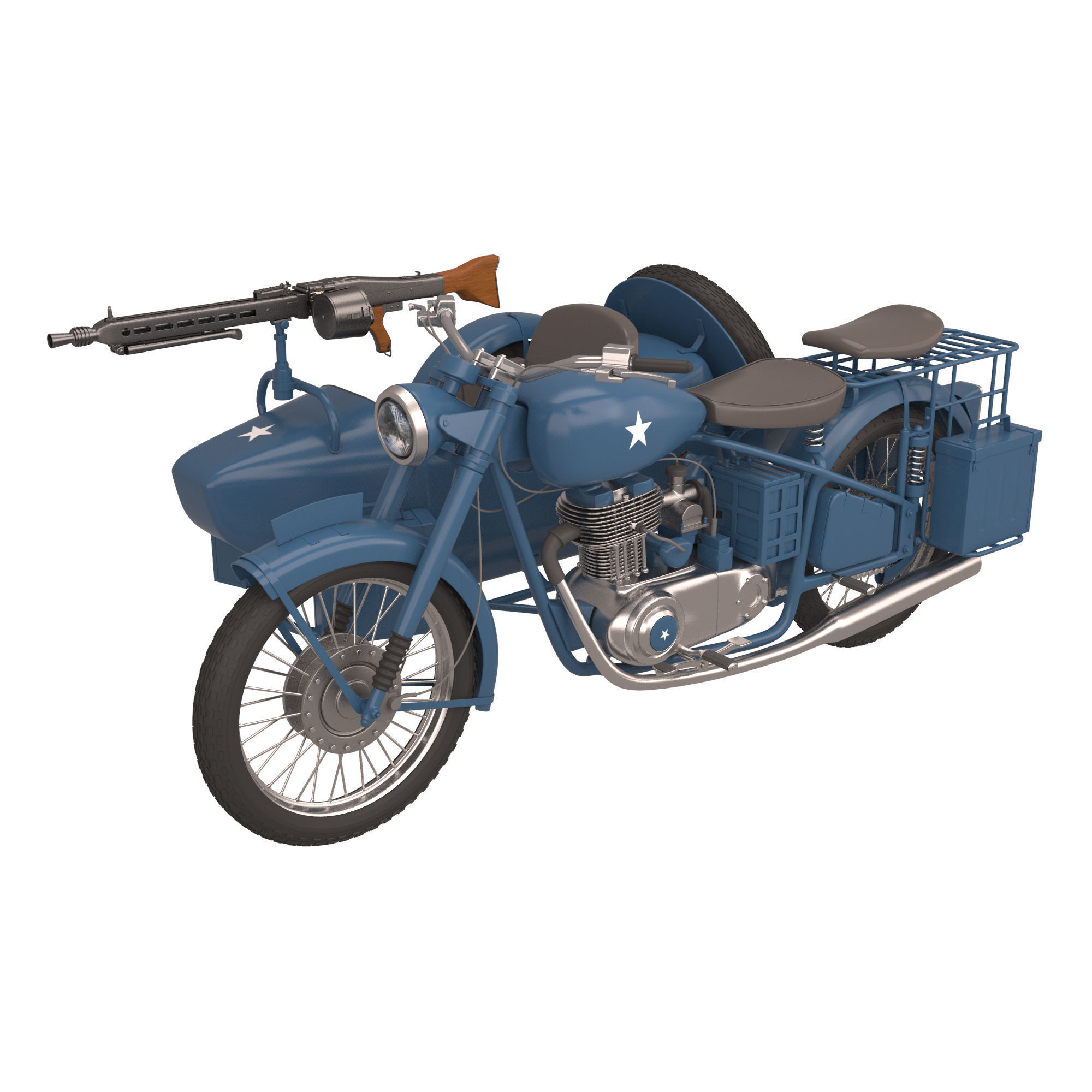 3D model BSA Motorbike Sidecar with Gun VR / AR / low-poly | CGTrader